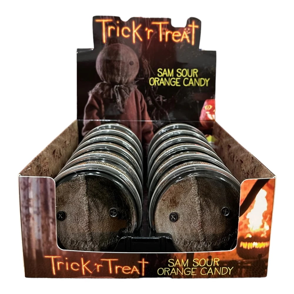 Halloween Trick 'r Treat Sam Sour Candy Tin - 12 Count Display Box ...
