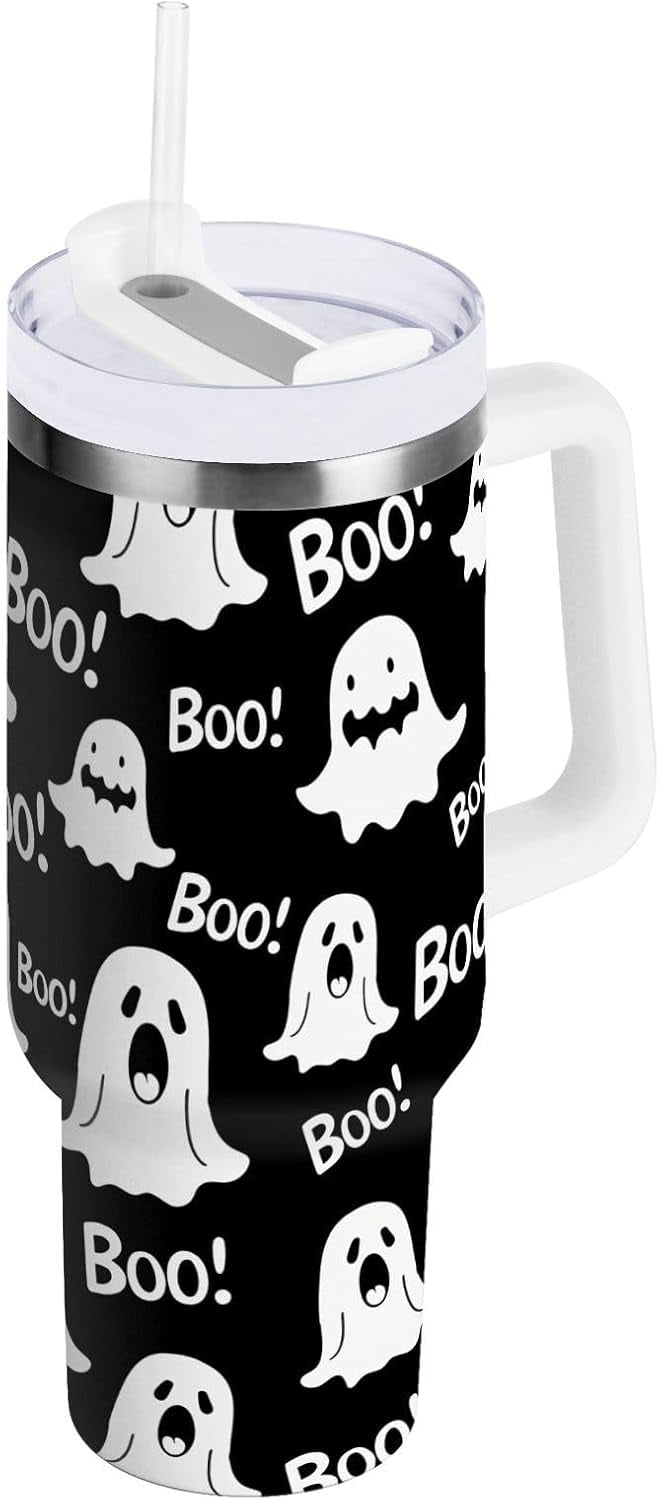 Halloween Tumbler With Lid And Straw 40oz Black Halloween Spooky Scary ...