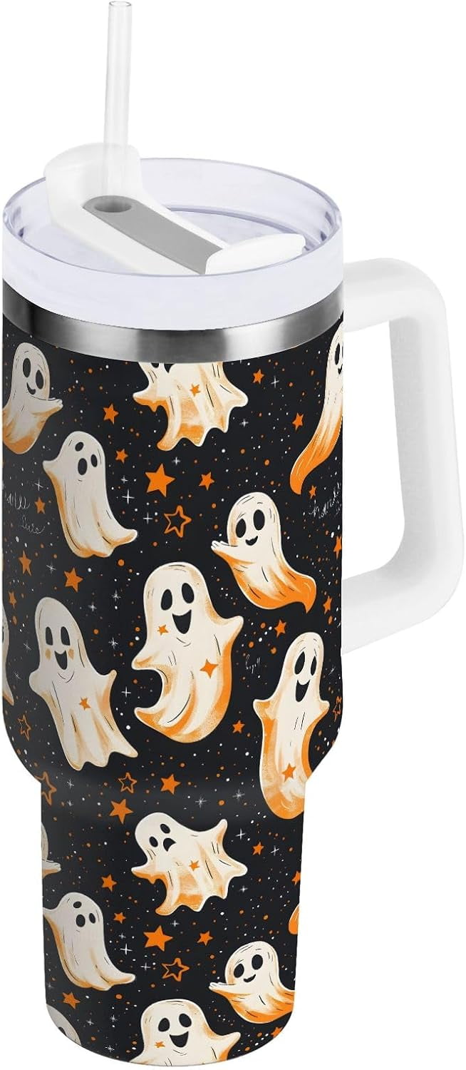 Halloween Tumbler With Lid And Straw 40oz Black Halloween Spooky Scary ...