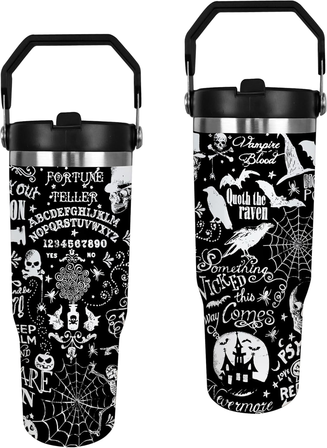 Halloween Tumbler, Spooky Skull Tumbler Spider Bat Cup with Handle and ...