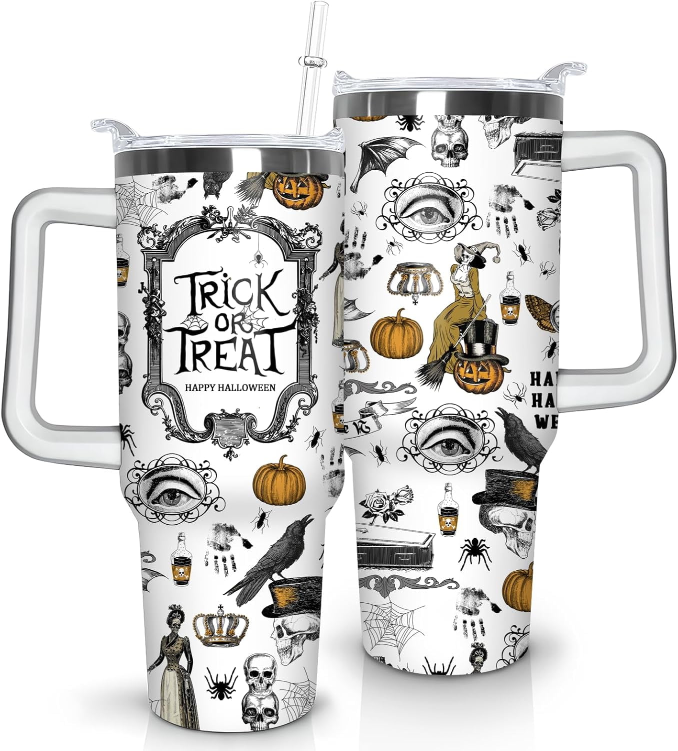 Halloween Tumbler With Lid And Straw 40oz Black Halloween Spooky Skull ...