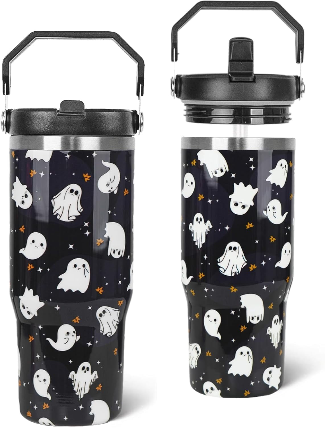 Halloween Tumbler with Handle and Flip Straw Ghost Gifts Coffee Travel ...