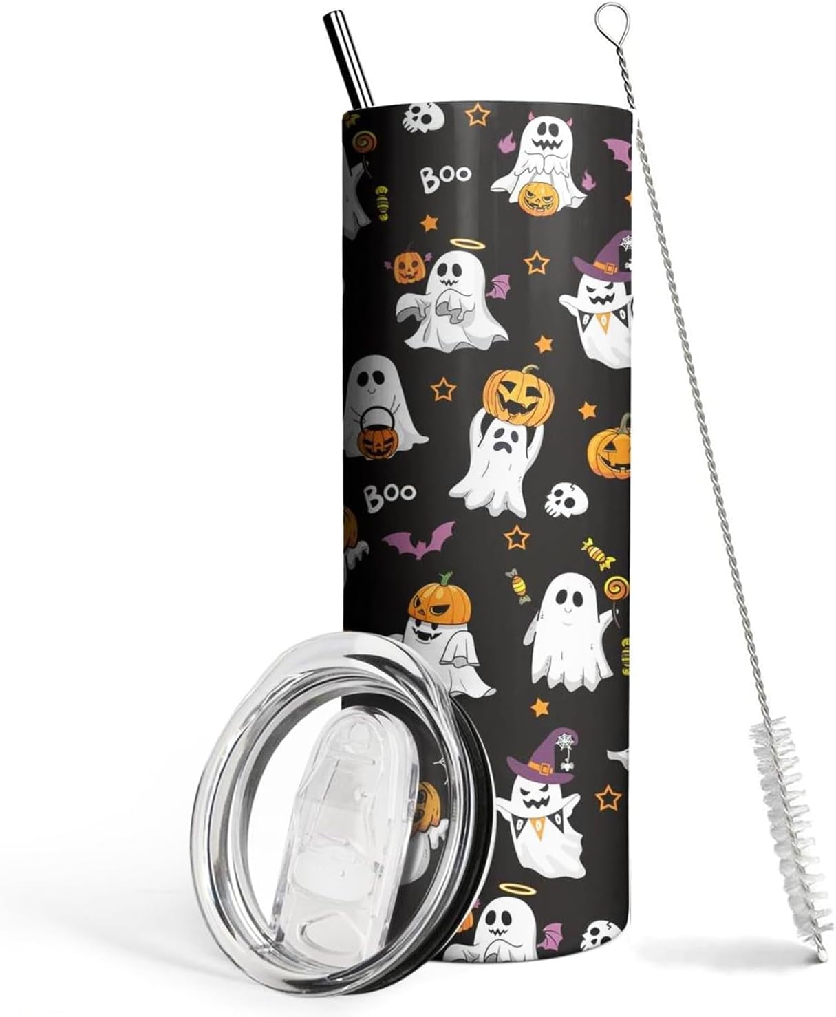 Halloween Tumbler with Lid and Straw Ghost Boo Witch Ghost Pumpkin ...