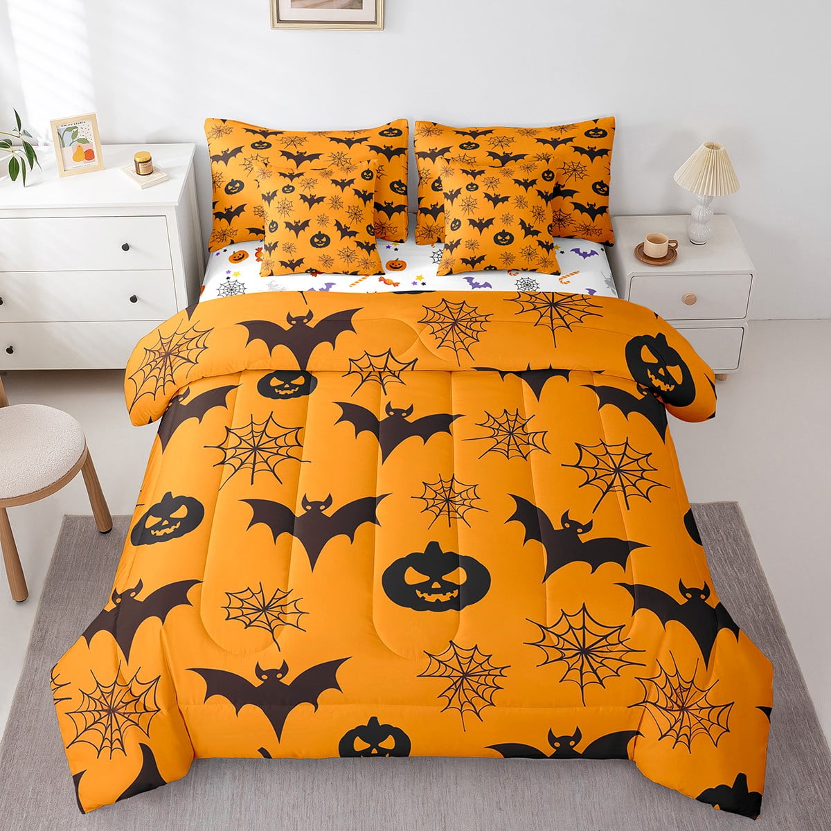 Halloween Twin Comforter Set 7 Piece,Pumpkin Lantern Bed In A Bag With ...