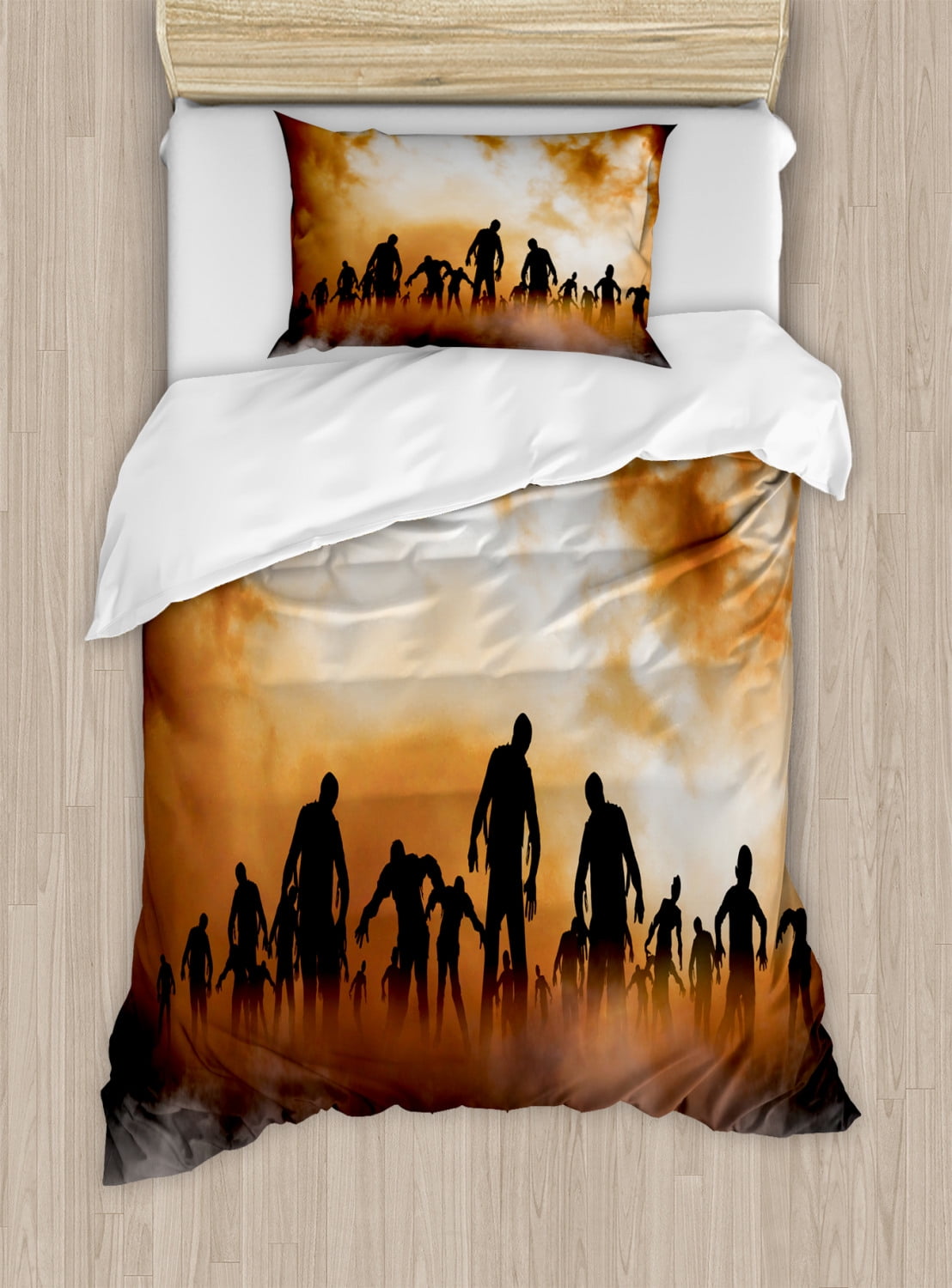 Halloween Twin Size Duvet Cover Set, Zombies Dead Men Walking Body in ...