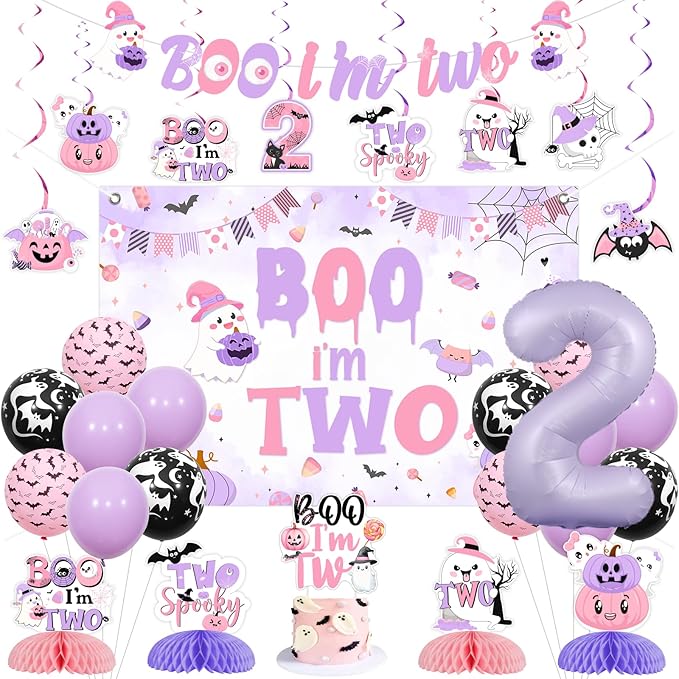 Halloween Two Spooky Birthday Decorations Girl, Boo I’m Two Backdrop ...