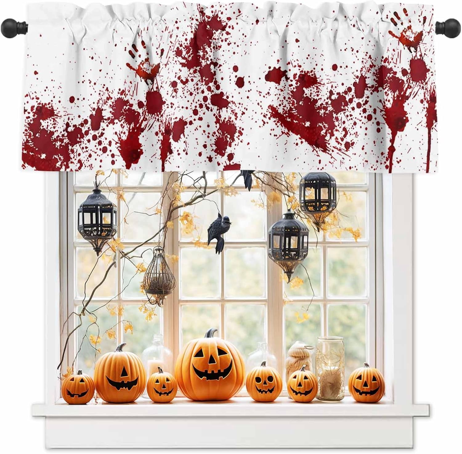 Halloween Valances Curtain for Kitchen Cafe, Spooky Bloody Cruel ...