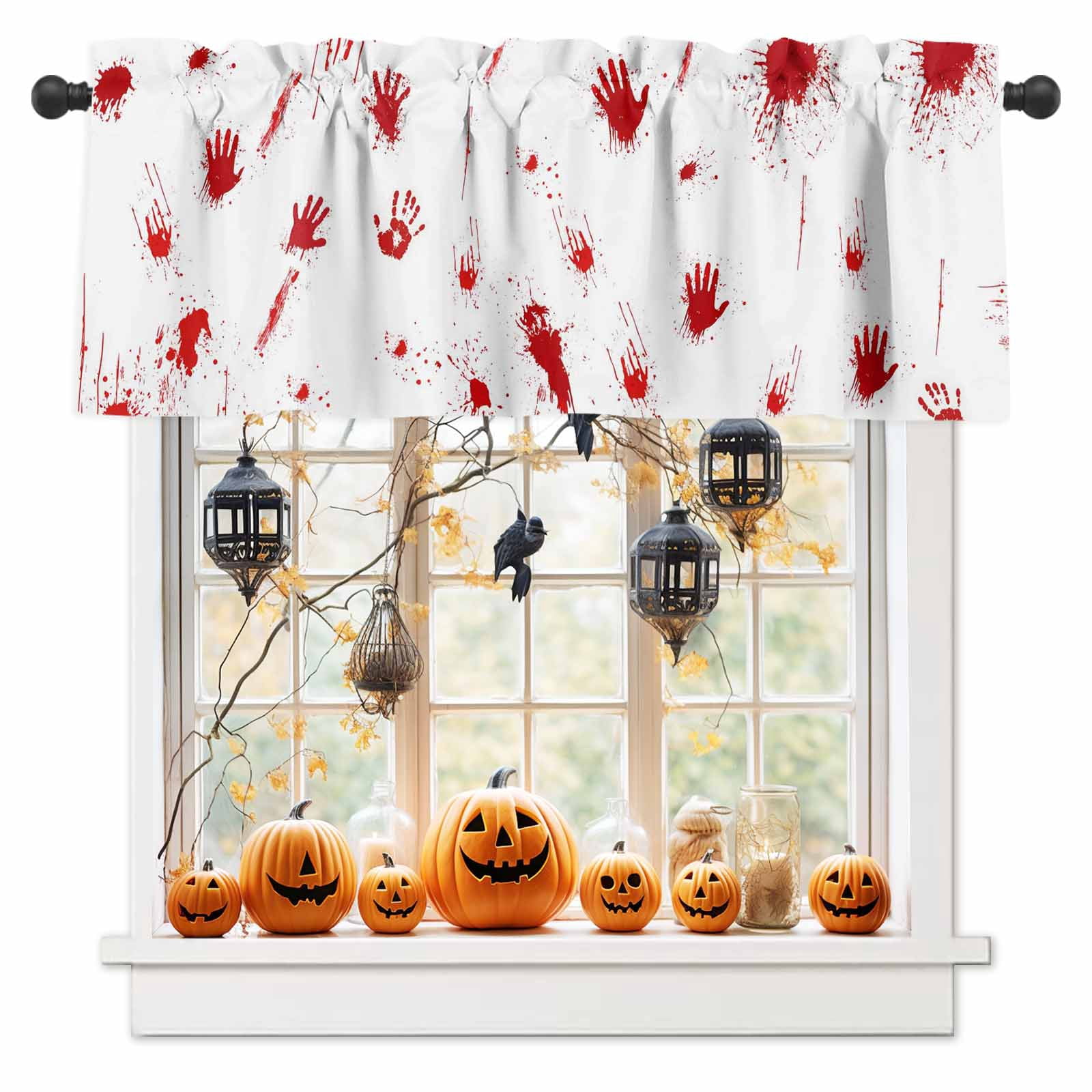 Halloween Valances for Windows Blood Hands Window Curtain Rod Pocket ...