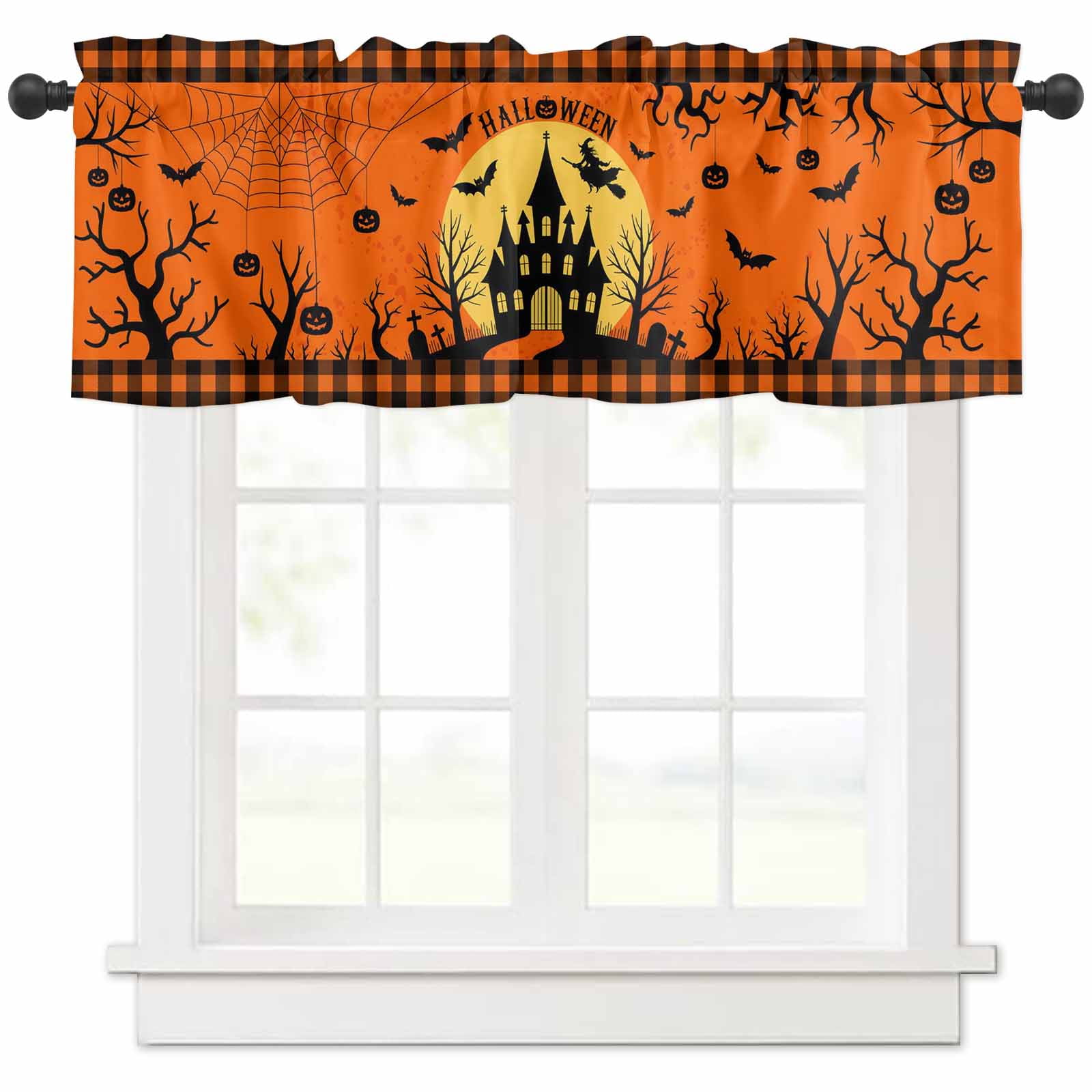 Halloween Valances for Windows Farmhouse Kitchen Curtains Valances Rod ...