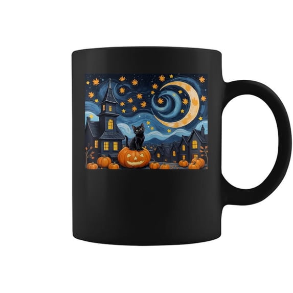 Halloween Van Gogh Starry Night Black Cat Pumpkin Coffee Mugs - Walmart.com