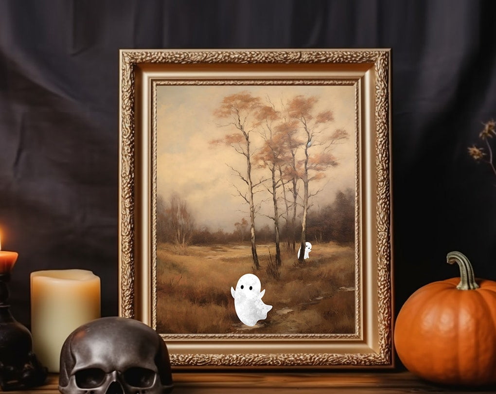 Halloween Vintage Ghosts Playing In Forest Art Print, Vintage Haunted ...