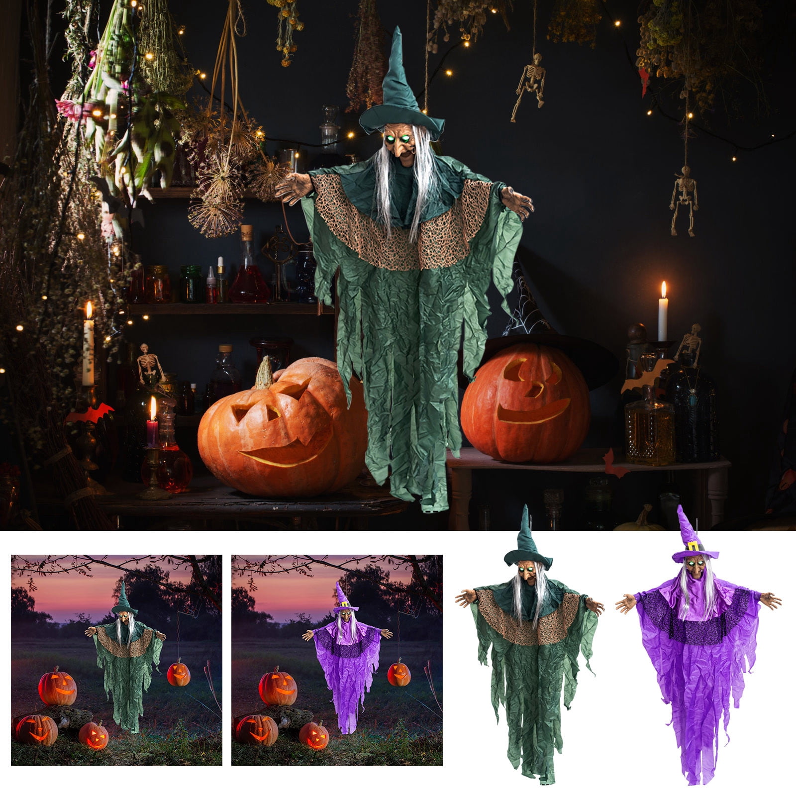 Halloween Voice-Activated Witch Hanging Decor - Motion-Sensing Talking ...