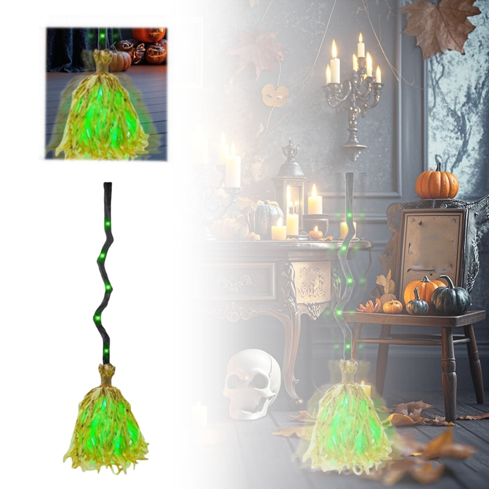 Halloween Voice-controlled Dancing Witch broom:Animated Glow Moving Broom with Ghost Sound ...