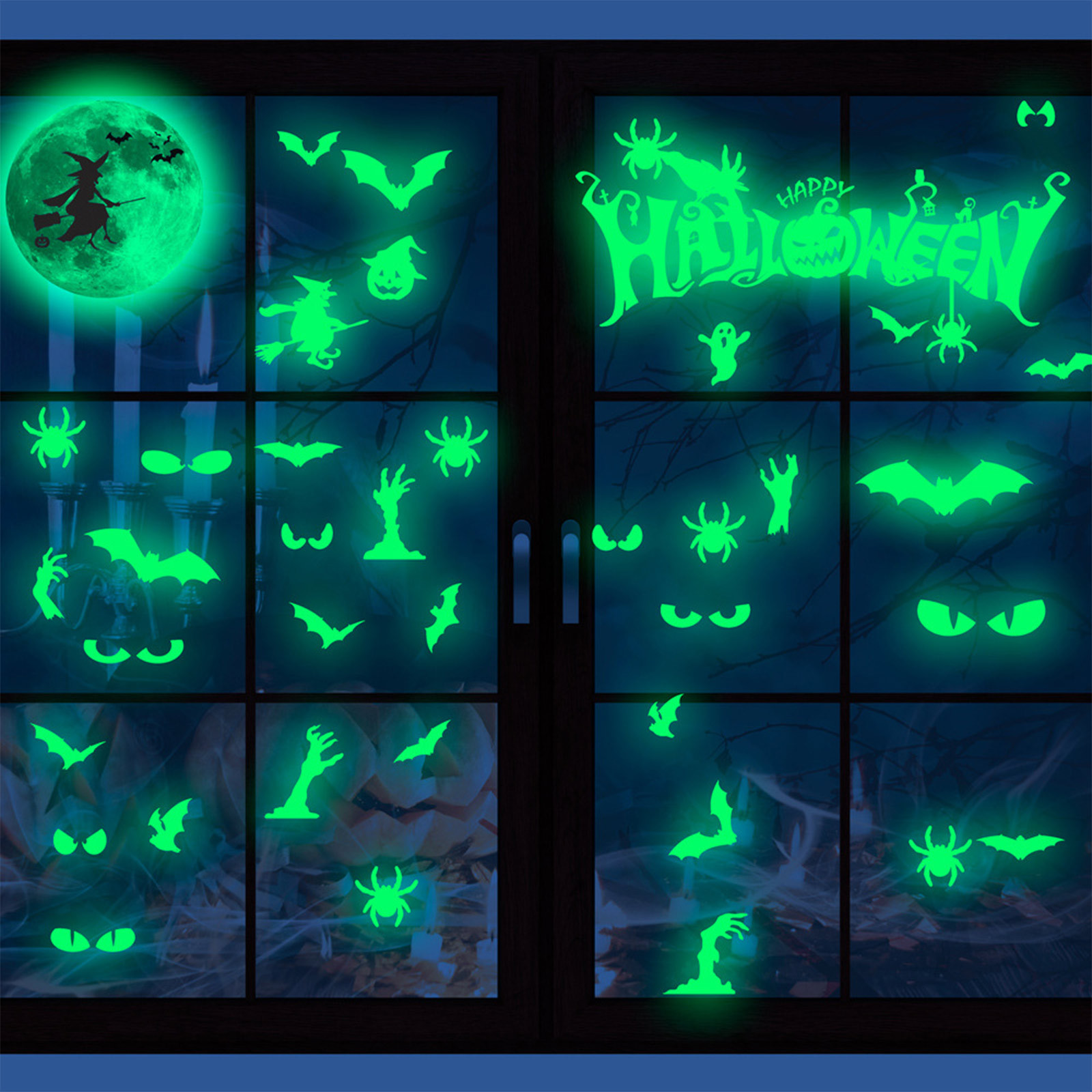 Halloween Wall Decals Window Clings,Removable Luminous Wall Sticker ...