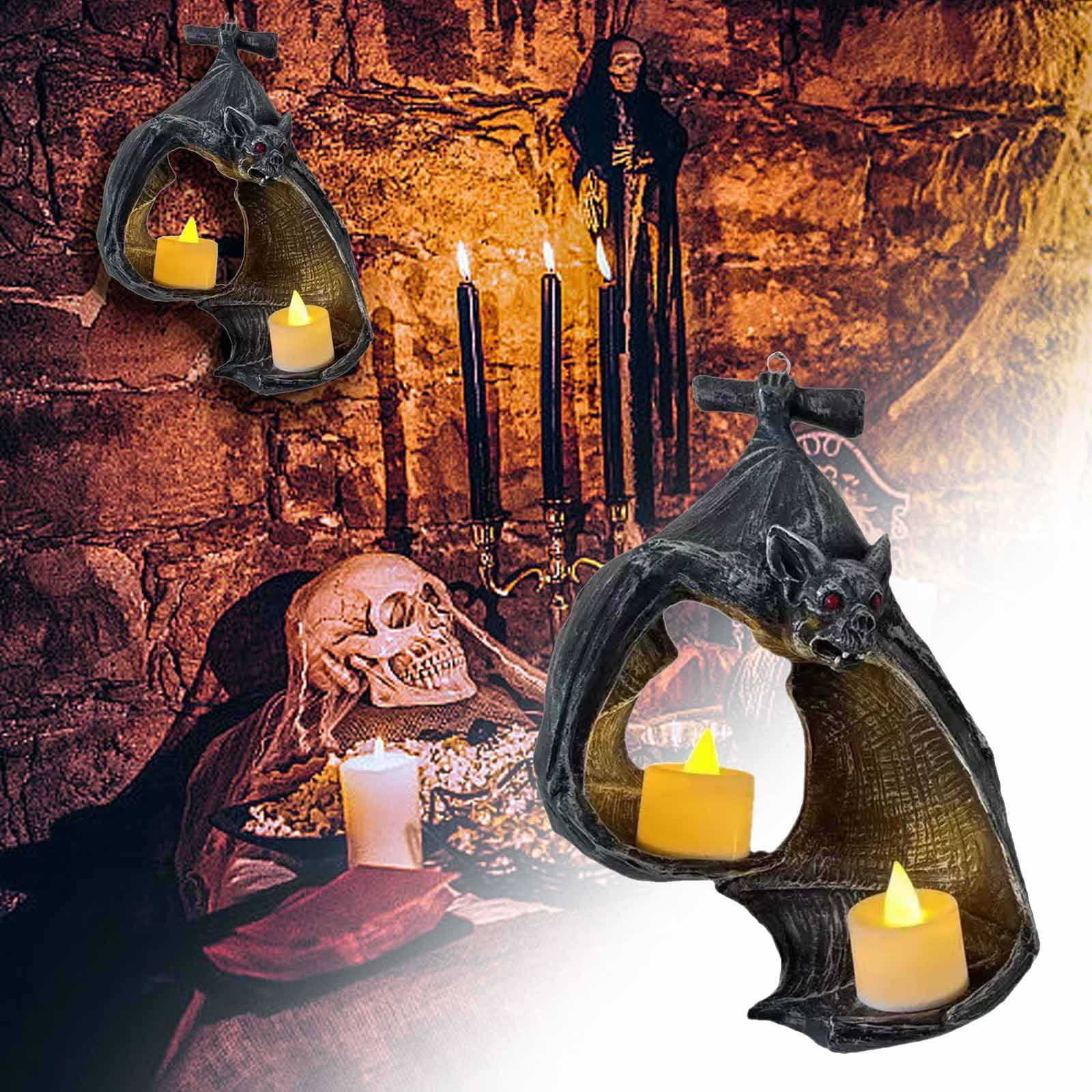 Halloween Wall Decor with LED Candles - Gothic Bat Candle Holder for ...