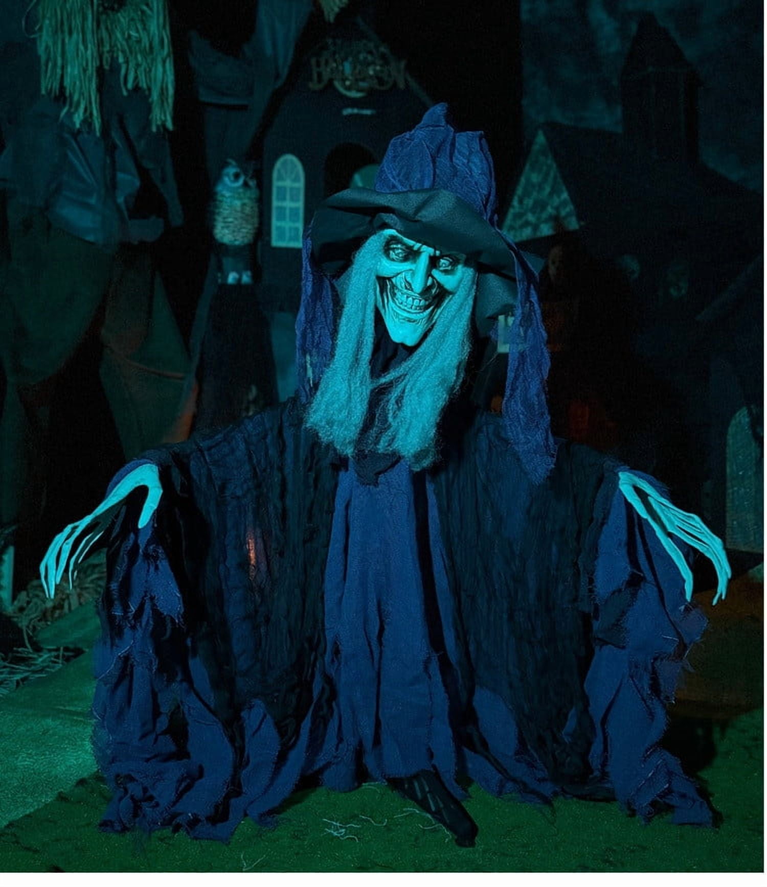 Halloween Waving Half-Bodied Witch Figurine with Red-Glowing Glasses ...