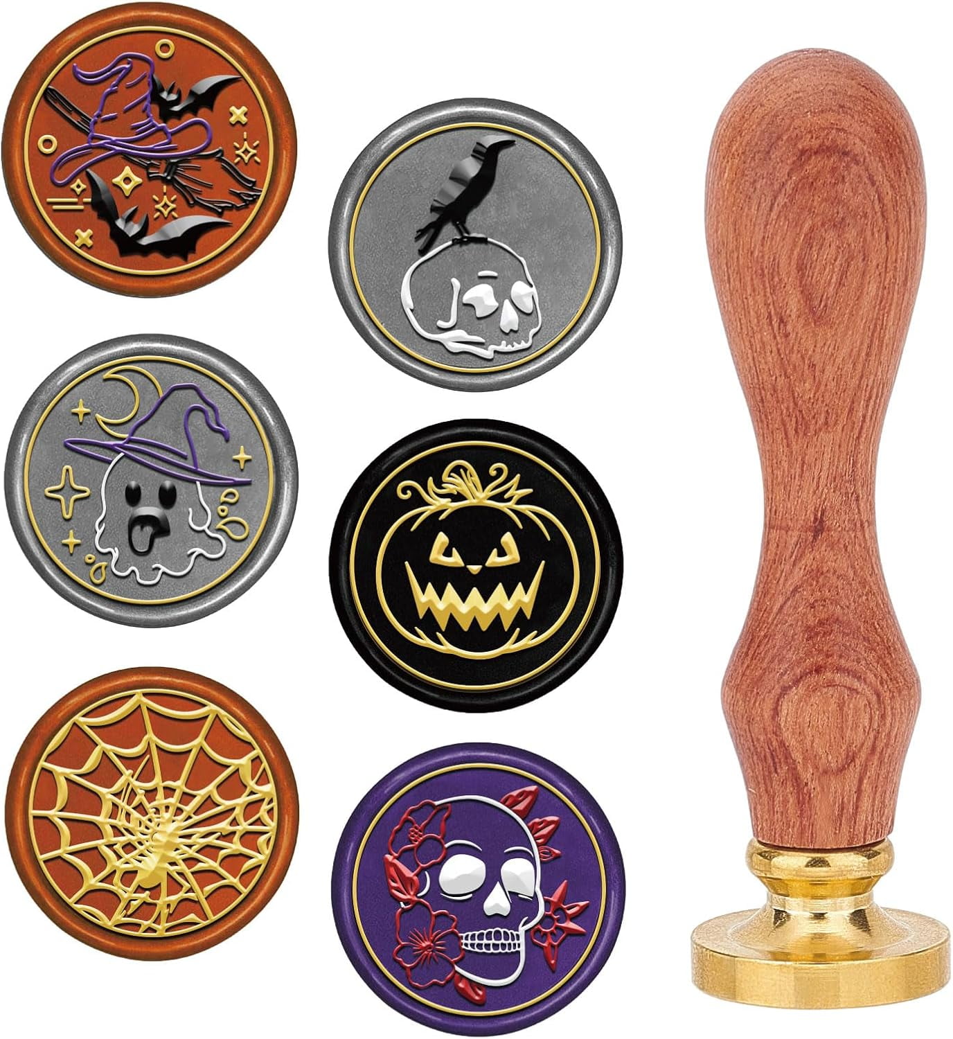Halloween Wax Seal Stamp Set 6Pcs Brass Sealing Stamp Heads Wood Handle ...
