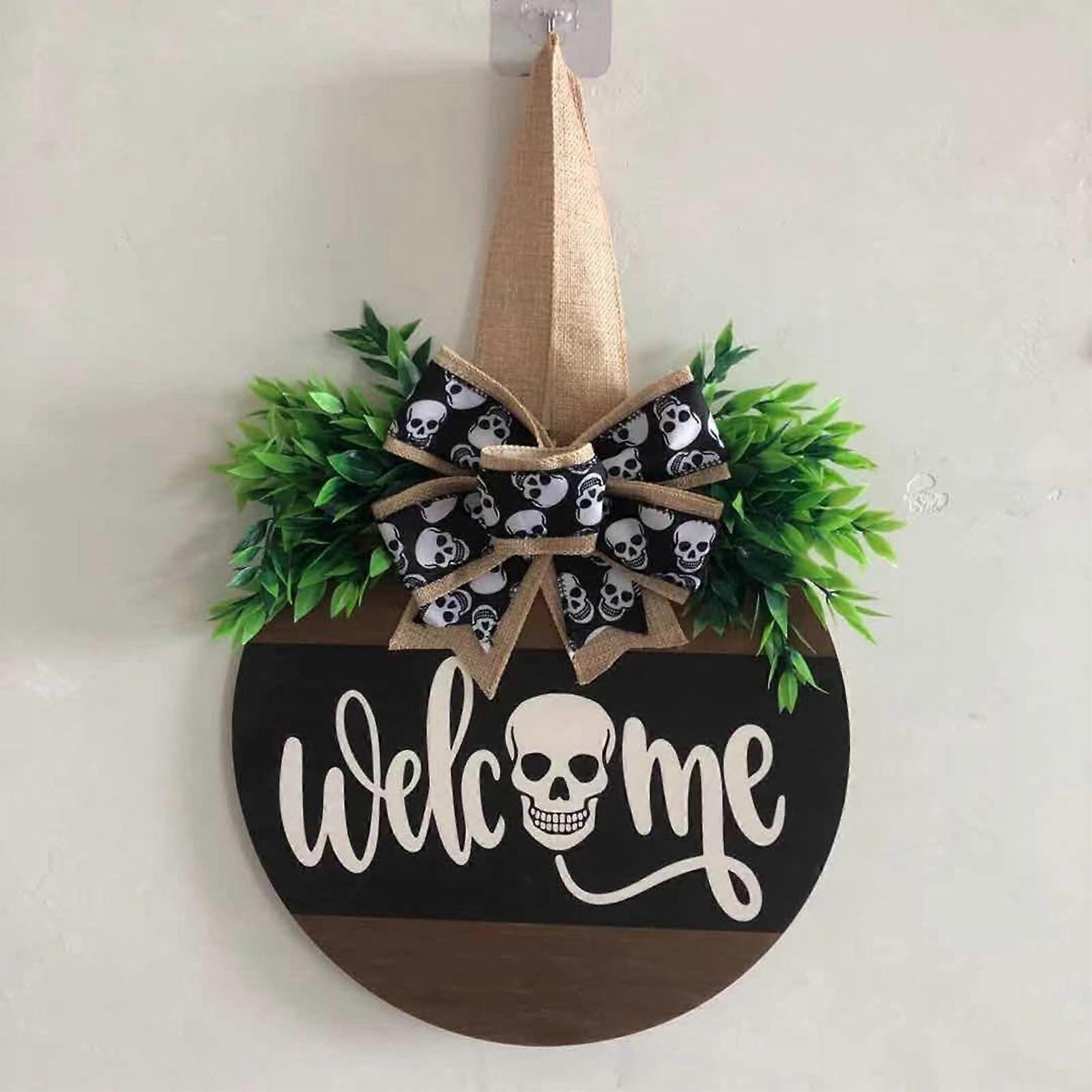 Halloween Welcome Sign for Front Door, Classic Cute Pattern Welcome ...