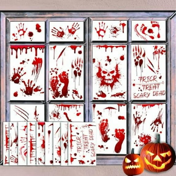 Halloween Window Clings, 9 Sheets Terror Bloody Handprint Footprint ...
