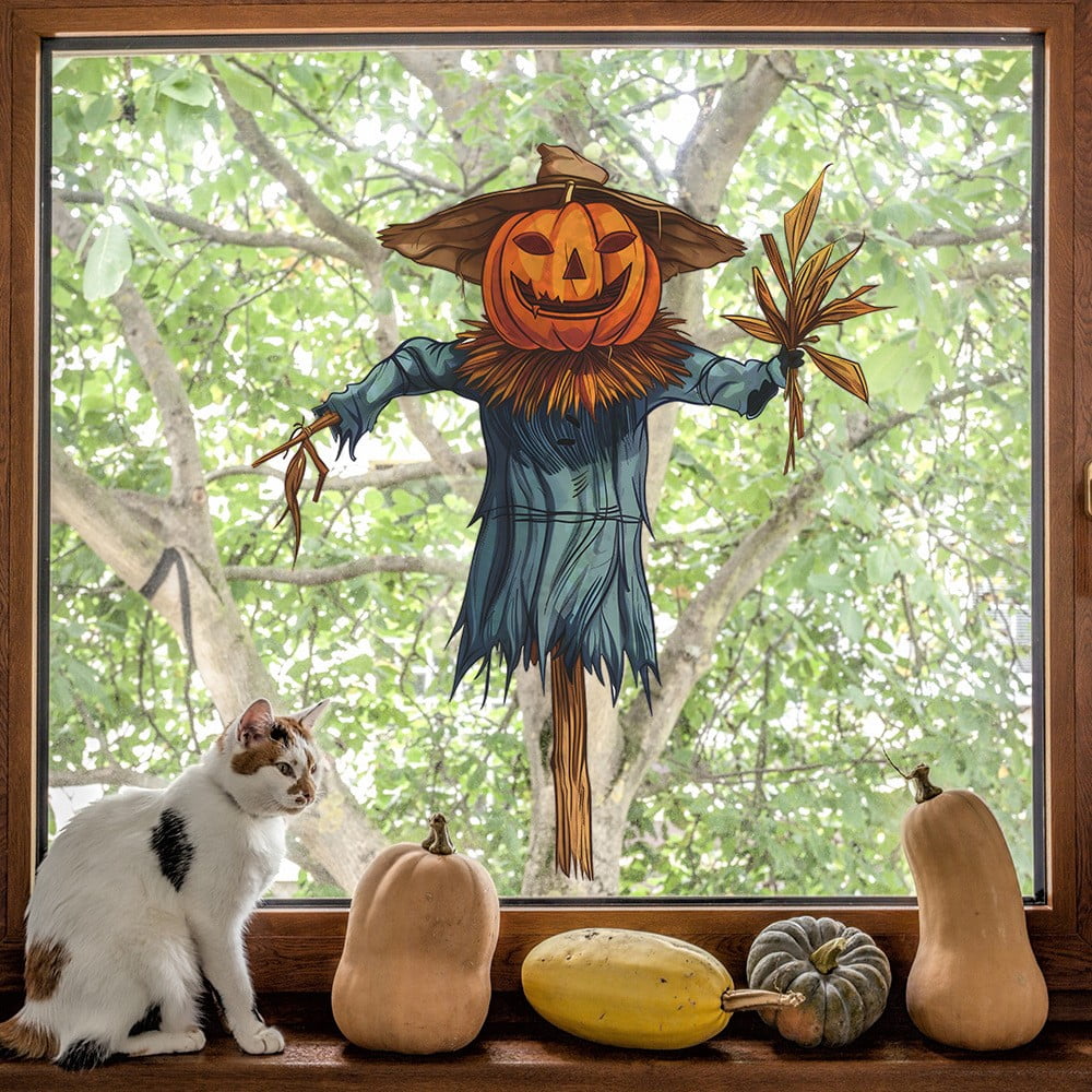 Halloween Window Clings Black Orange Evil Scarecrow Pumpkin Truck ...