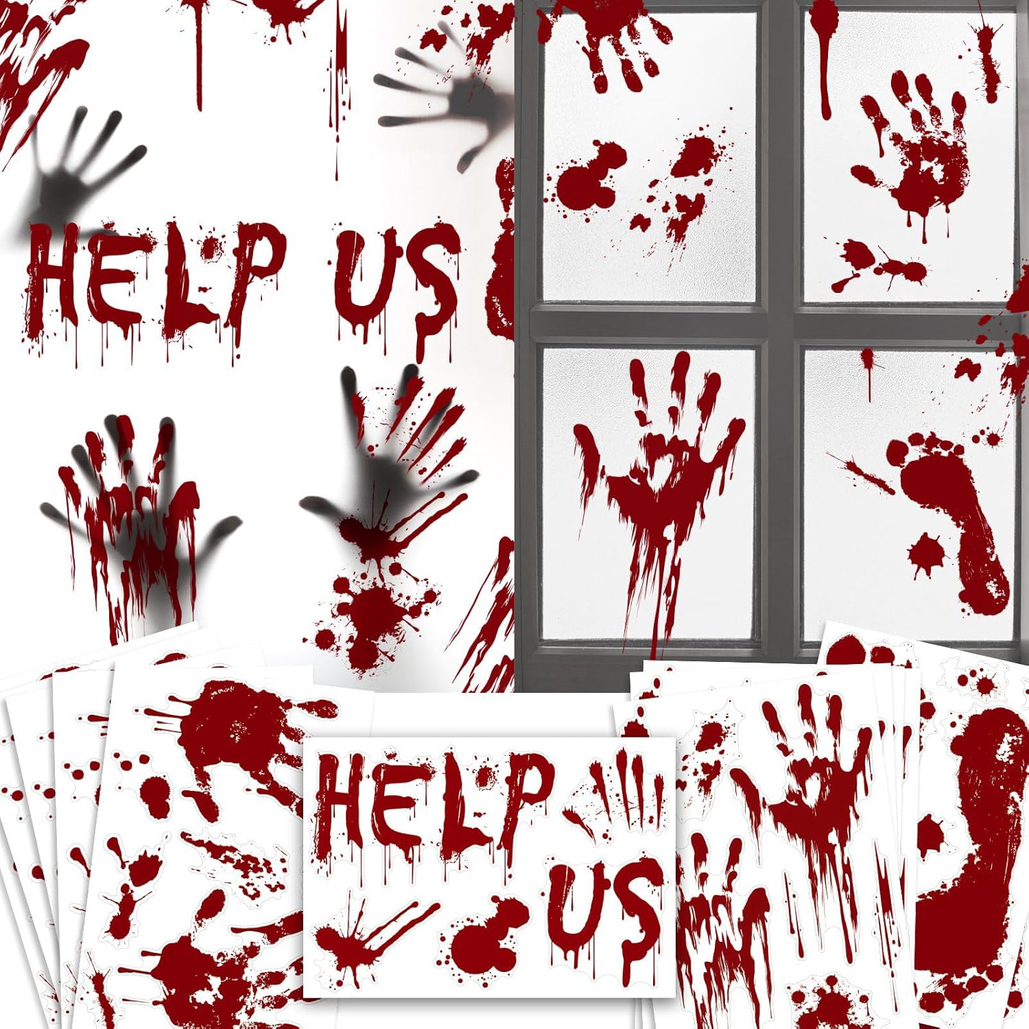 Halloween Window-Clings-Decorations Bloody-Handprint-Footprint Stickers ...