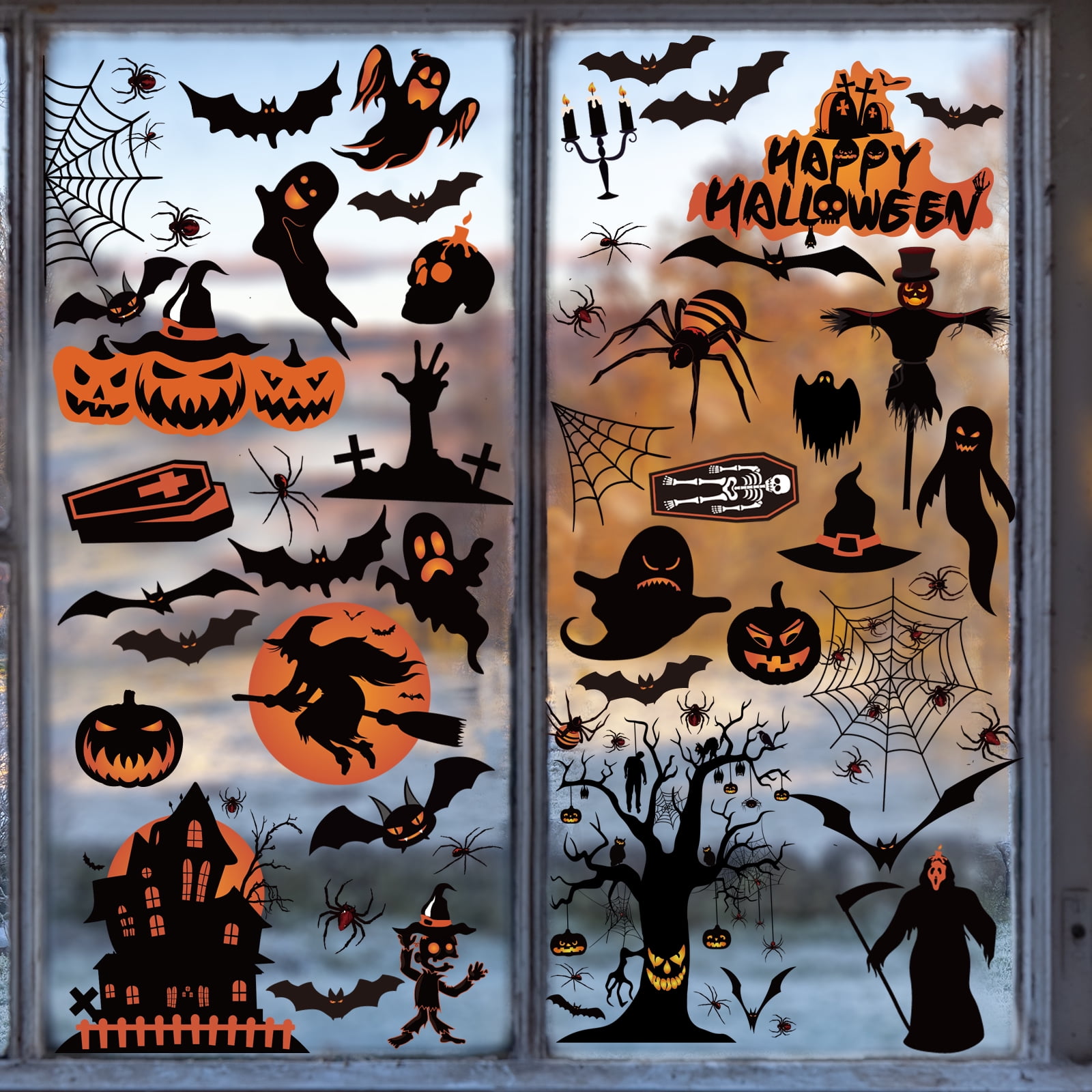 Halloween Stickers Decorations, 8 Sheets Spooky Tree Window Clings ...