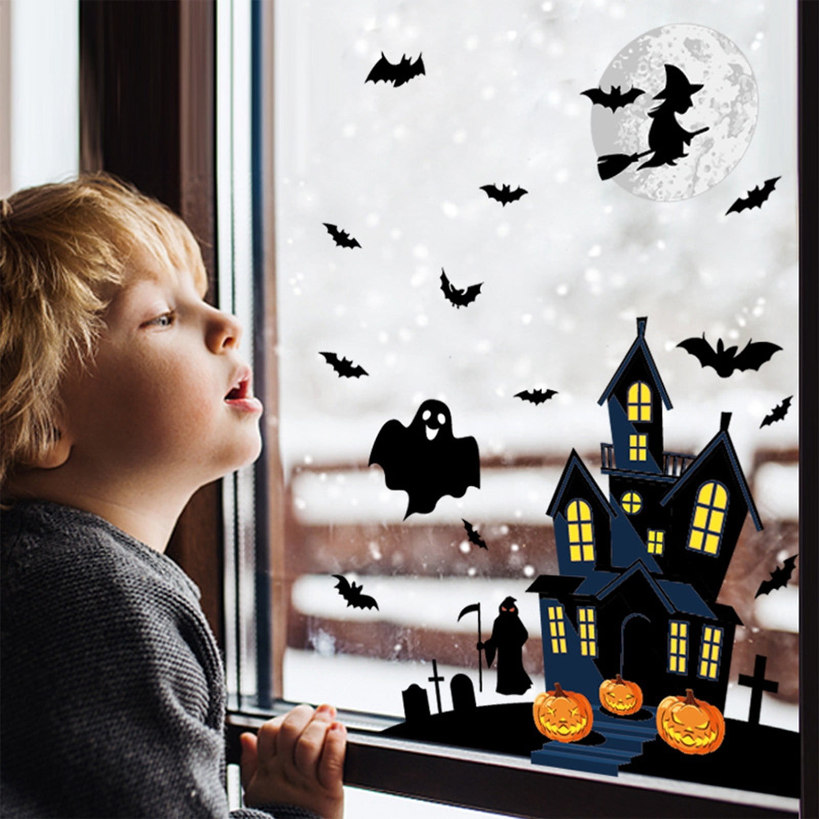 Halloween Window Clings Decorations Set, Haunted House, Ghost, Witch ...