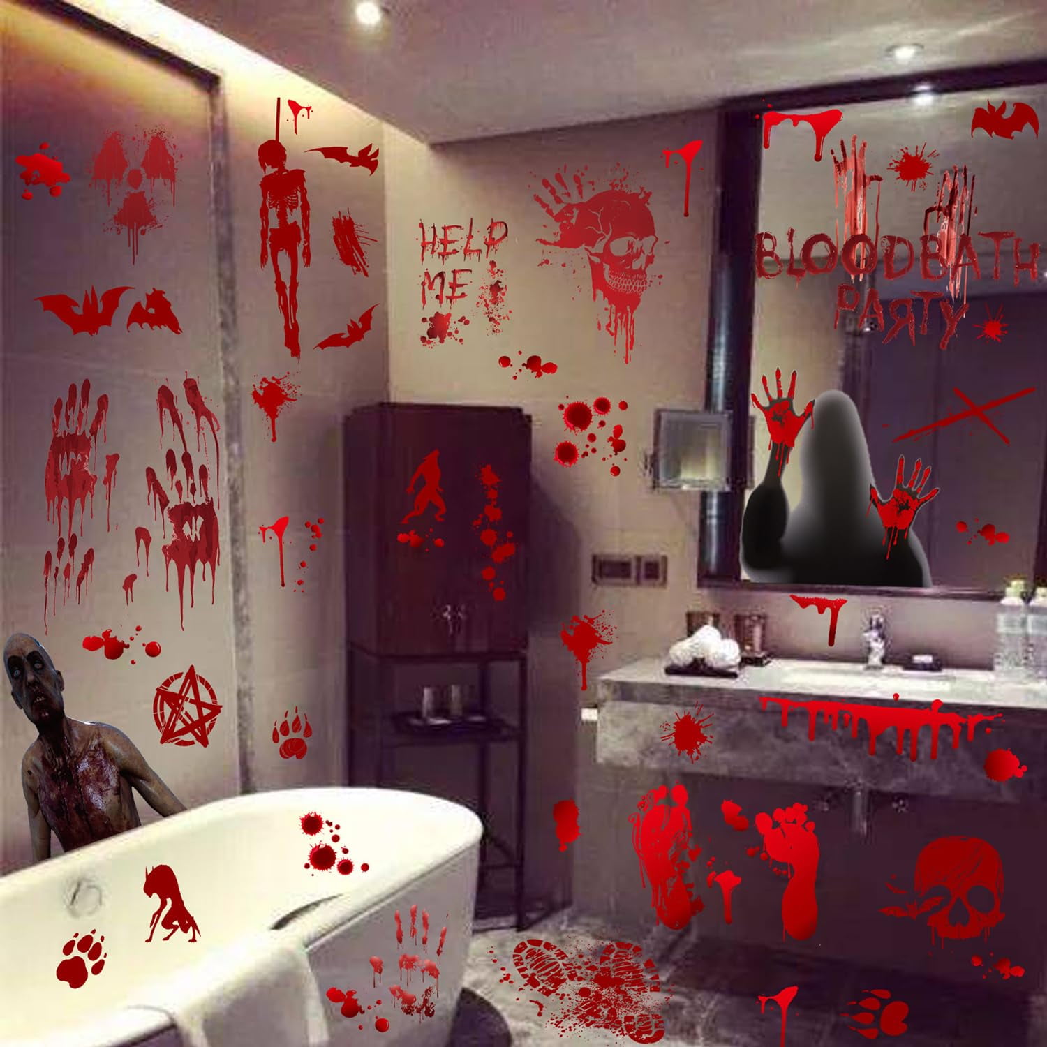 Halloween Window Clings Stickers Self Adhesive Design Black Shadows Window Decals Supply Horror ...