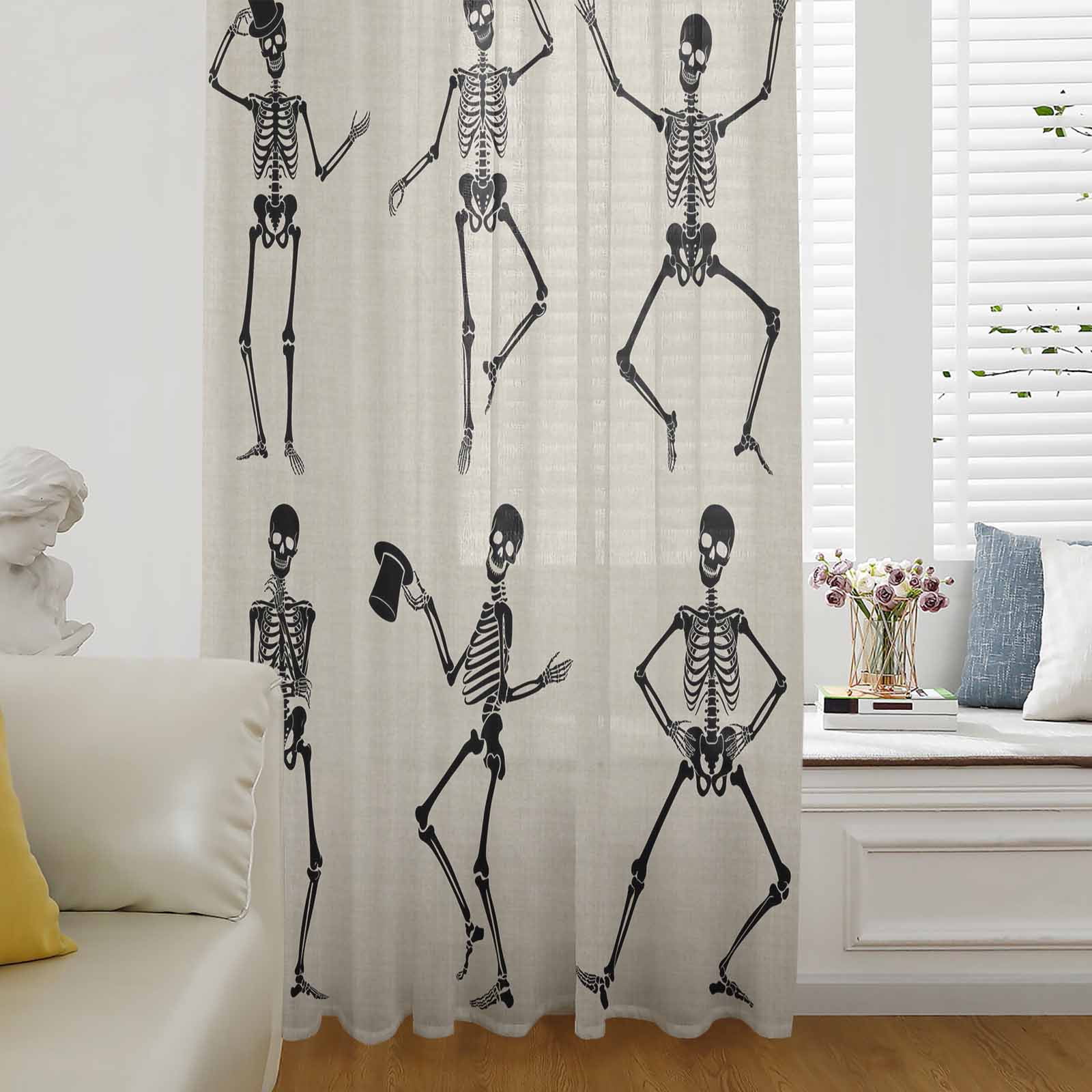 Halloween Window Curtain 84 Inches Long,Retro Style Skull Skeleton ...