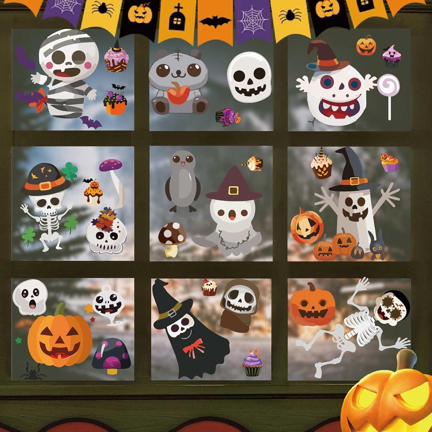 Halloween Window Decals Self Adhesive 8 Sheets Peel and Stick PVC ...