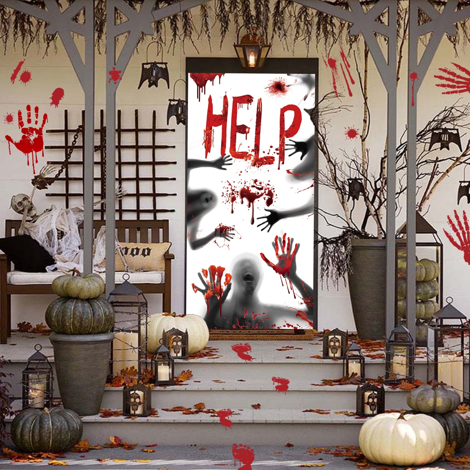 Halloween Handprint Footprint Stickers Door Cover Decorations ...
