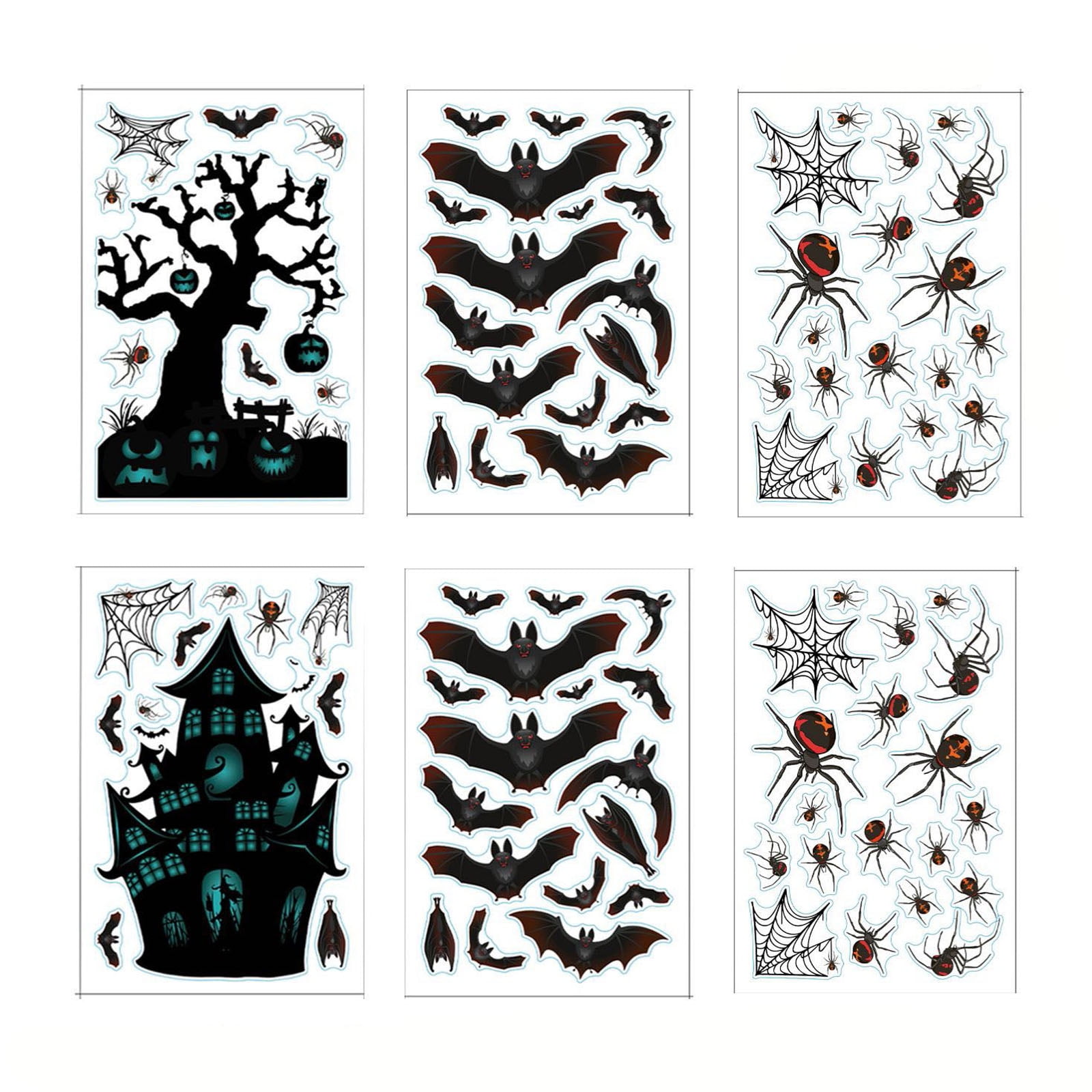 Halloween Window Stickers - 6-Pack Bat Decals - Self-Adhesive PVC ...