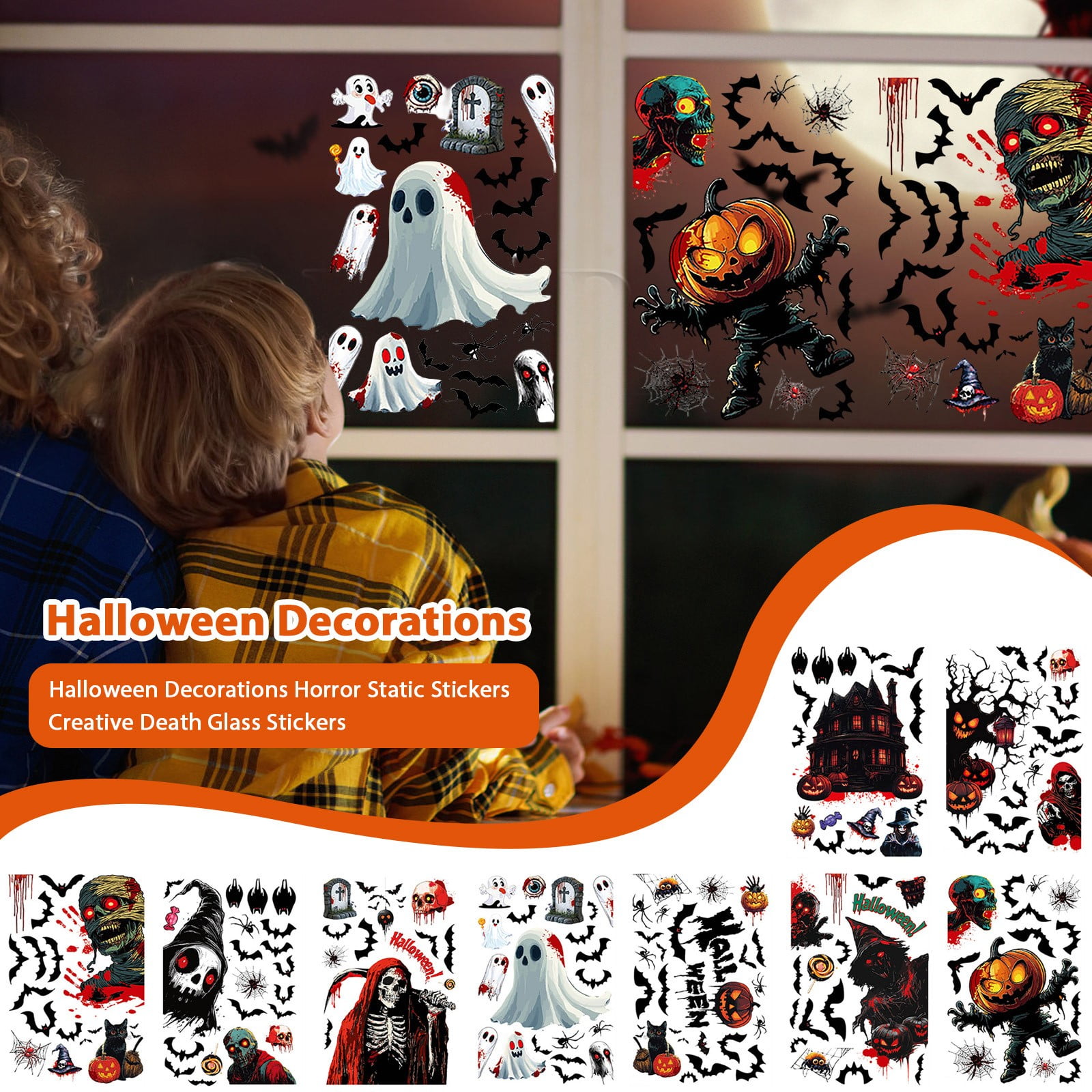 Halloween Window Stickers Set, Scary Removable Decorations, Haunted ...