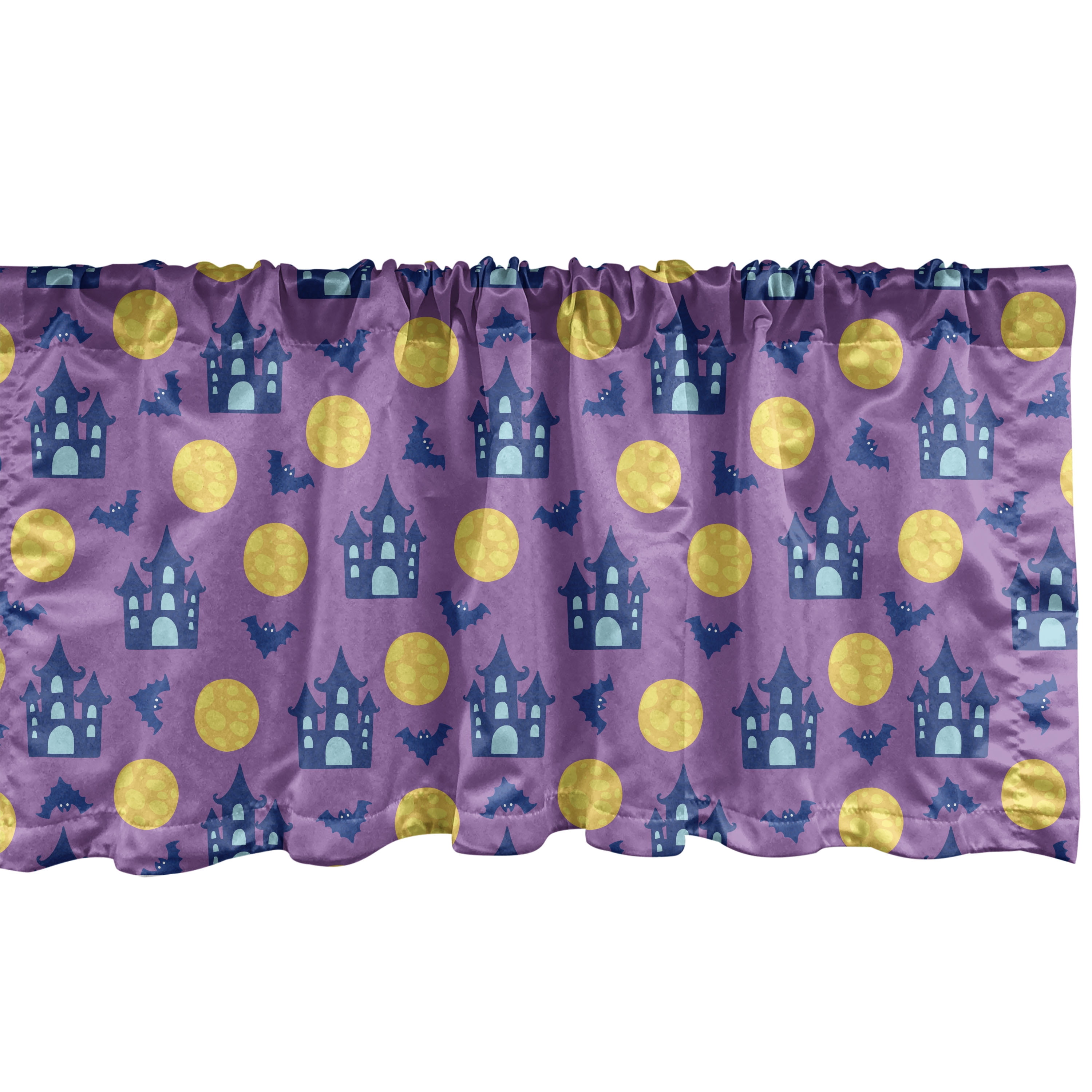 Ambesonne Halloween Valance Pack of 2, Moons Bats and Castles, 54"X12 ...