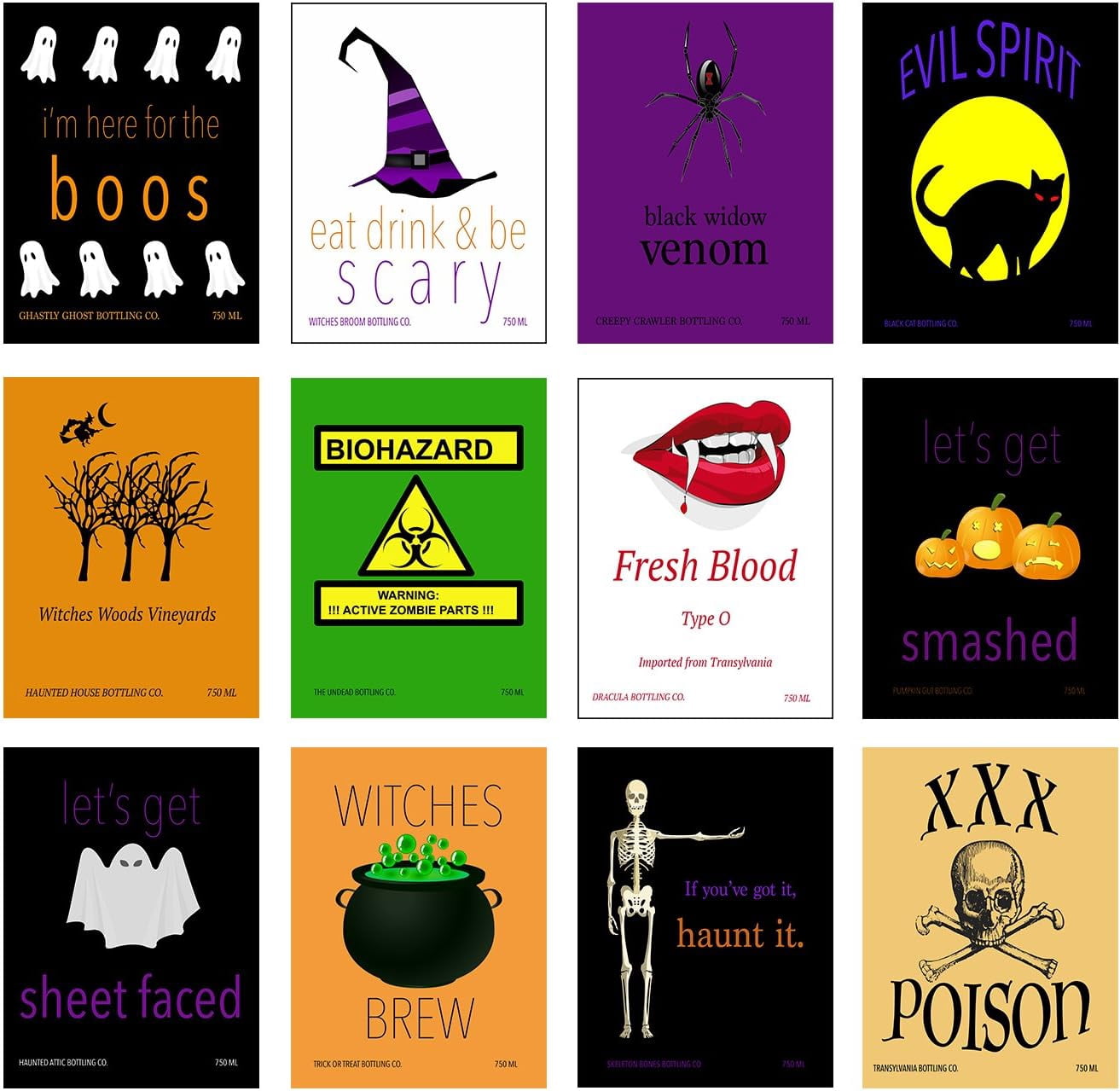 Halloween Wine Bottle Labels Can Labels (12 Pack) Use On Wine Beer Soda ...