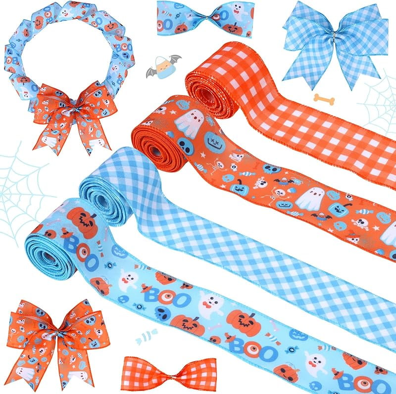 Halloween Wired Edge Ribbons Hot Pink for Wrapping Gifts 2 Rolls Ghost ...