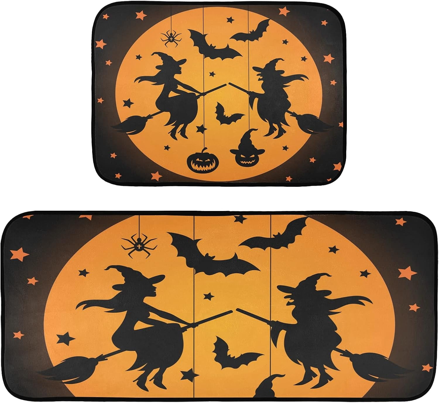 Halloween Witch Boo Bats Kitchen Rug Set of 2, Washable Non-Slip Anti ...