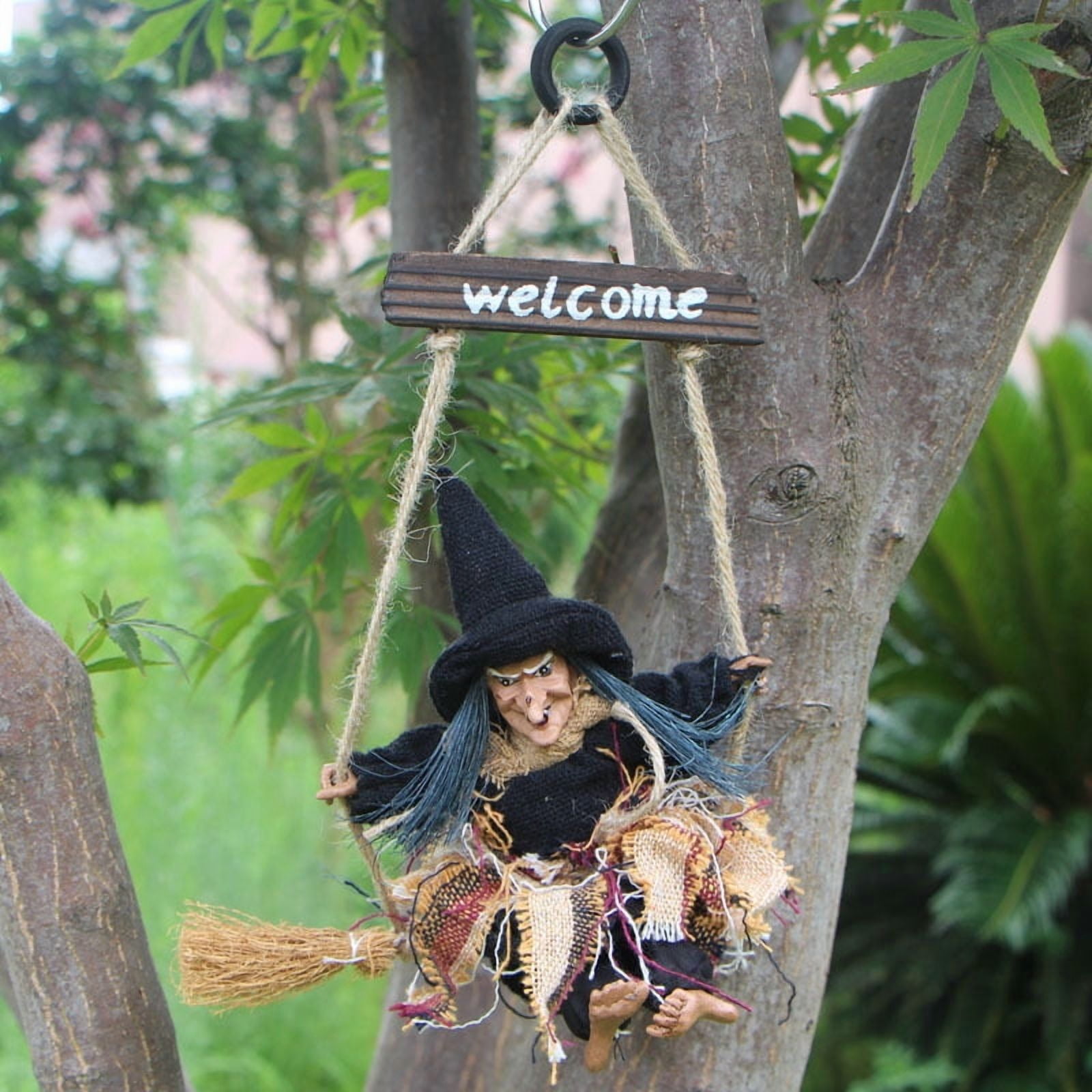 Halloween Witch Broom Door Hanging, Spooky Welcome Sign With Witch ...