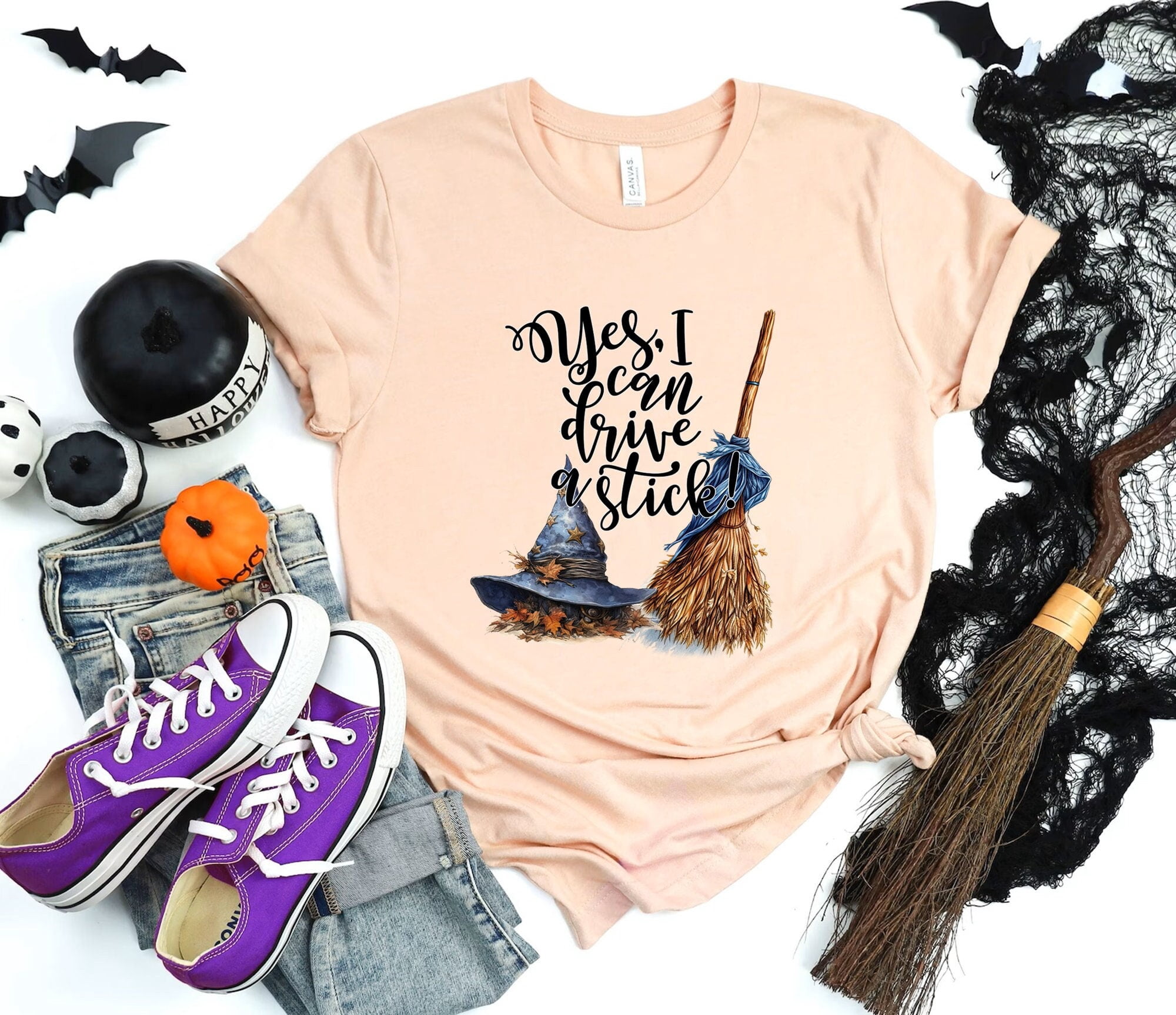 Halloween Witch Broom and Hat Shirt, Yes I Can Drive A Stick, Halloween ...