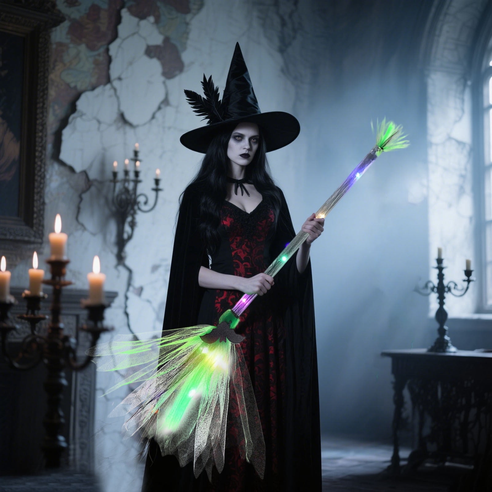 Halloween Witch Broom with LED Light Witches Broomsticks Props ...