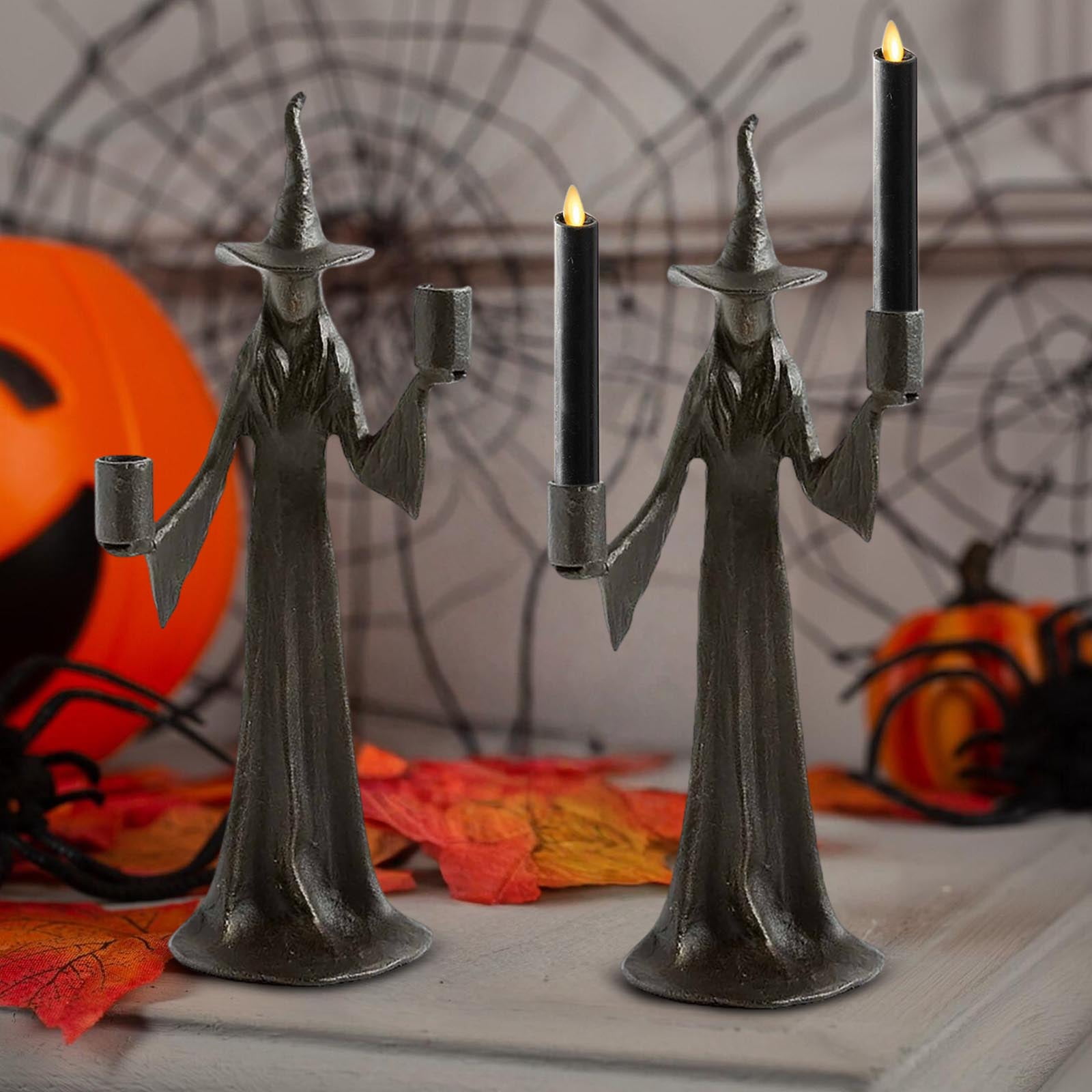 Halloween Witch Candlestick - 7.87in Resin Witch Candle Holder, Black ...