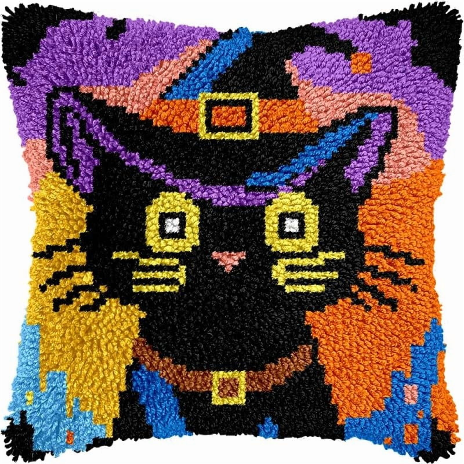 Halloween Witch Cat Latch Hook Pillow Kits for DIY Throw Pillow Cross ...
