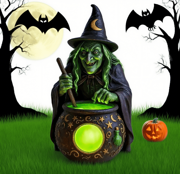 Halloween Witch Cauldron Refining Led Light Figurine, Glowing Green ...