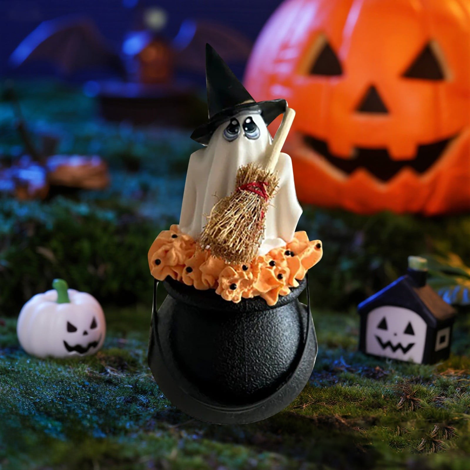 Halloween Witch Cauldron Resin Figurine Witchcraft Desktop Ornament ...