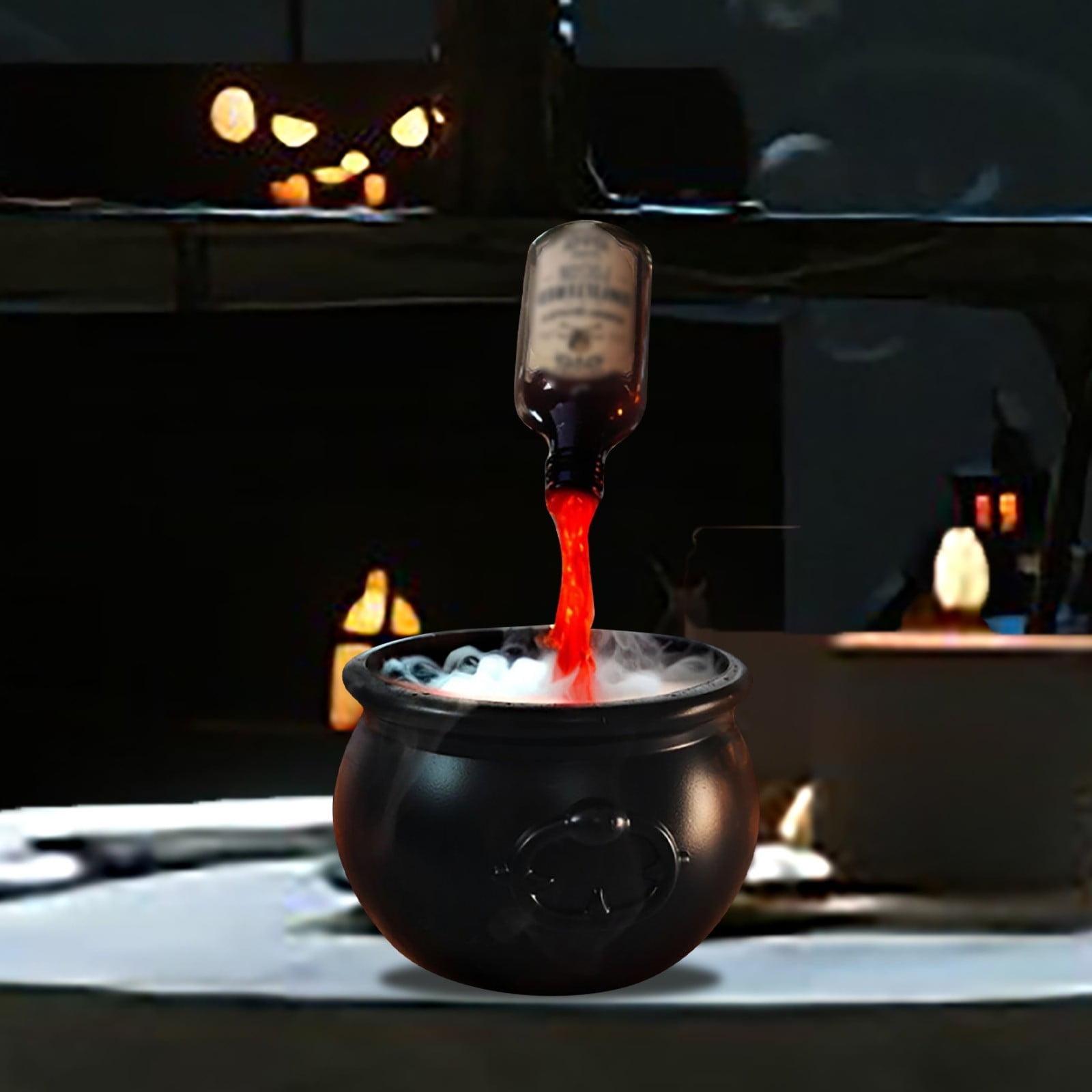 Halloween Decorations Desktop Ornament Witch Cauldron with Flame Effect ...