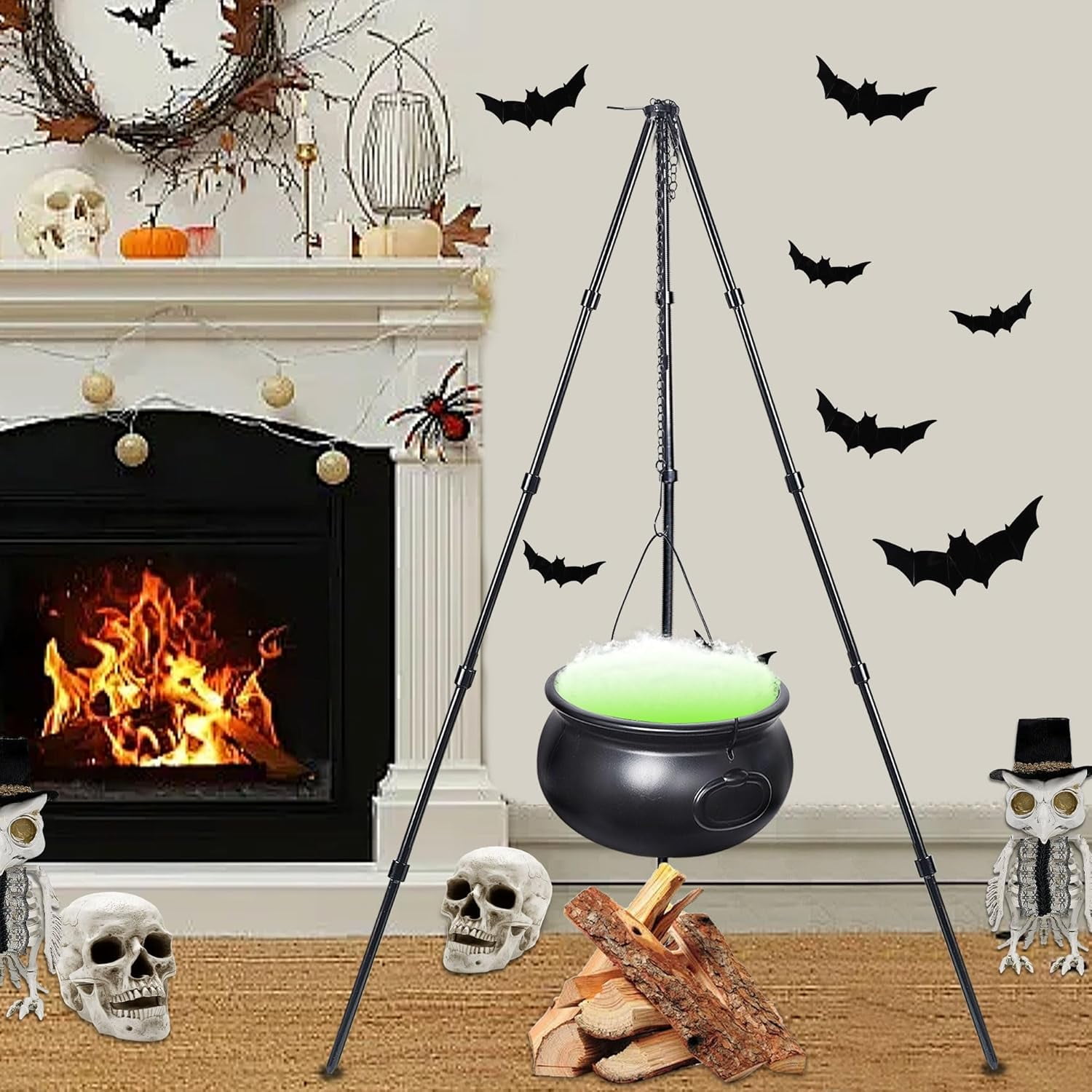 Halloween Witch Cauldron with Tripod Stand, Hanging Black Pot for ...