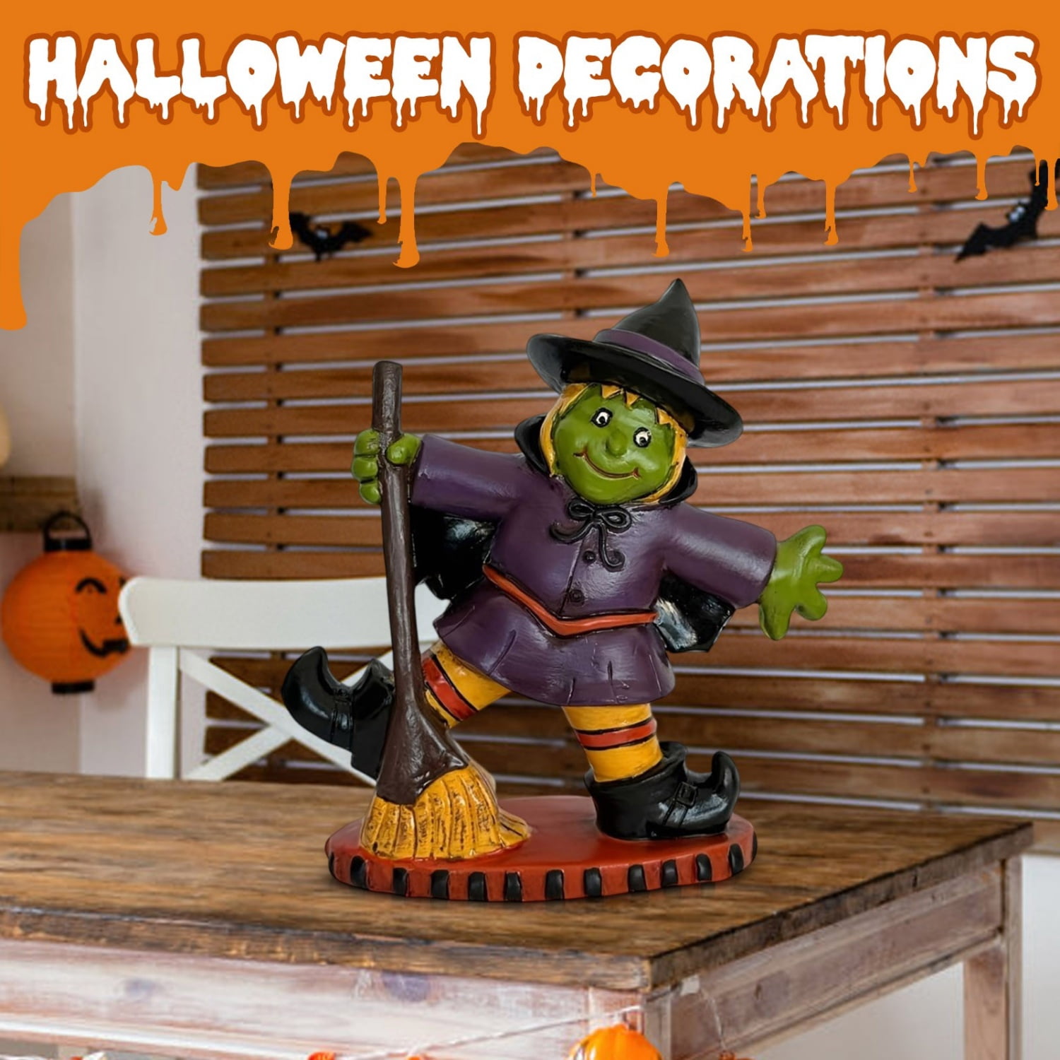 Halloween Witch Collectible Figurine | Desk Witch with Broom Decor ...