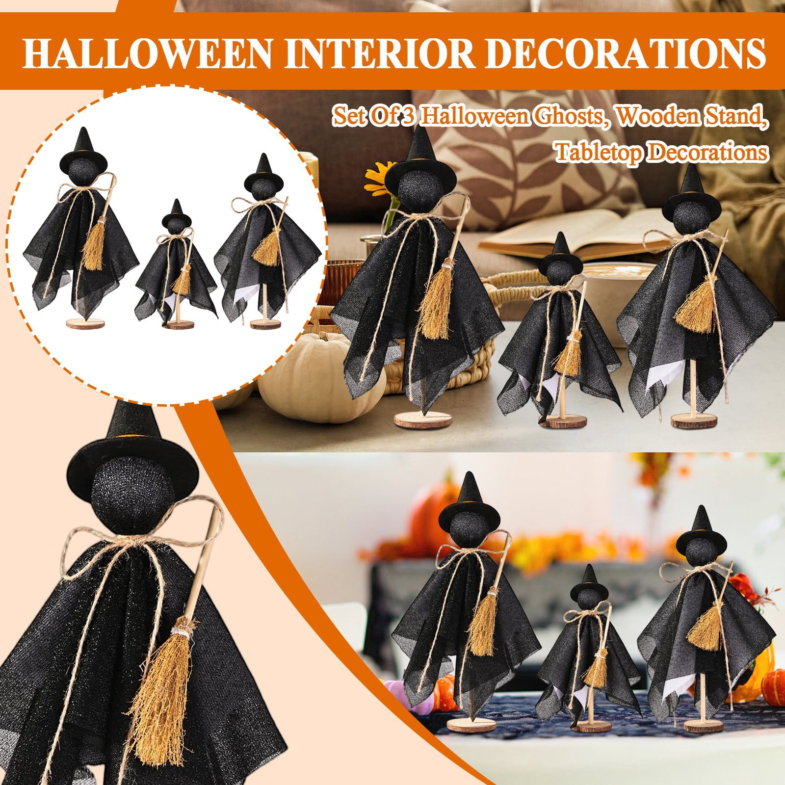 Halloween Witch Decorations Indoor: 3ct Black Witches with Hat Cute ...