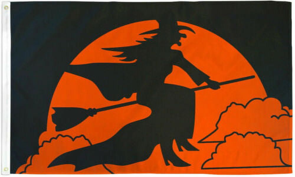 Halloween Witch Flag 3x5ft Orange Halloween Decor Witch on Broomstick ...
