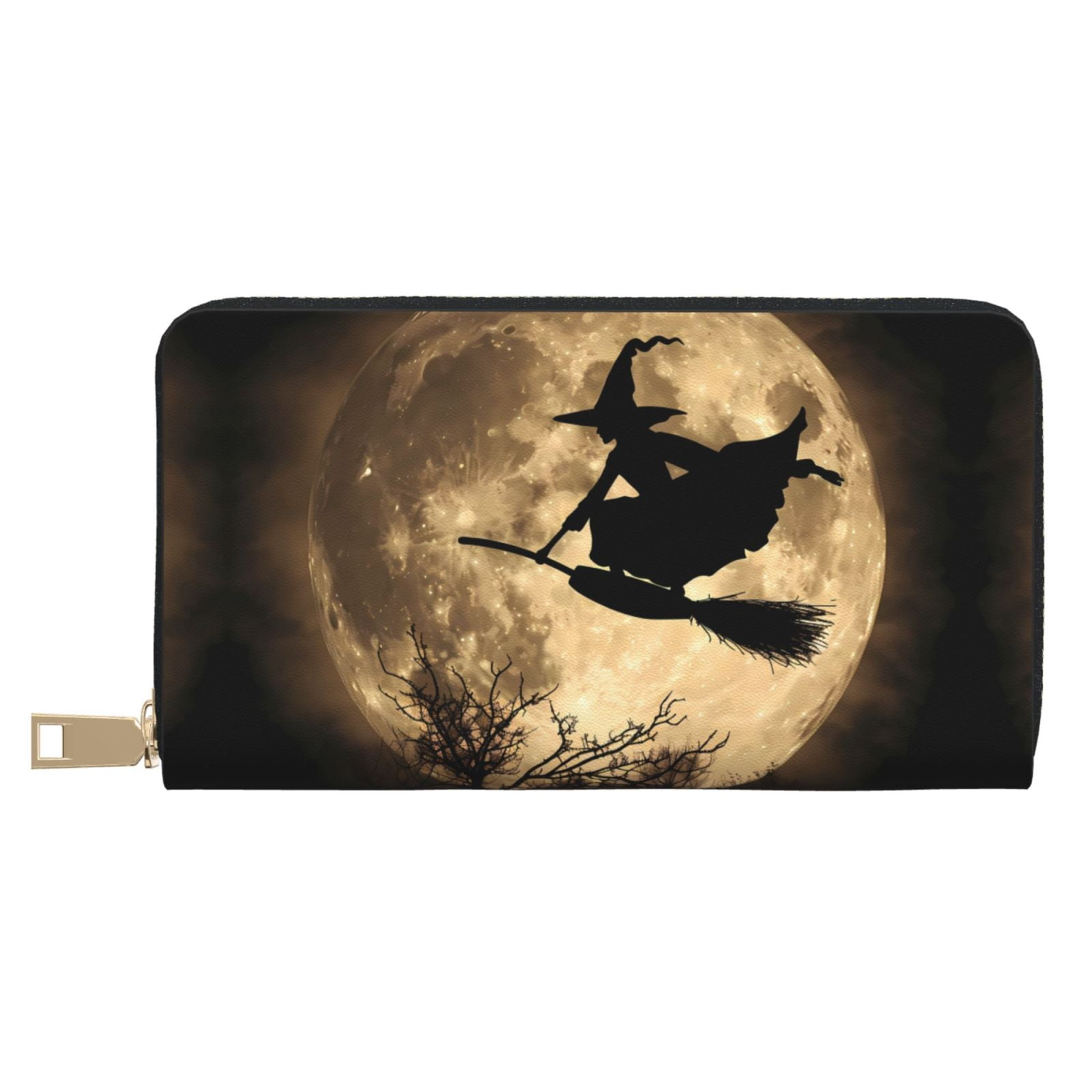 Halloween Witch Full Moon Flight Wallet Women, Leather Bifold Multi ...